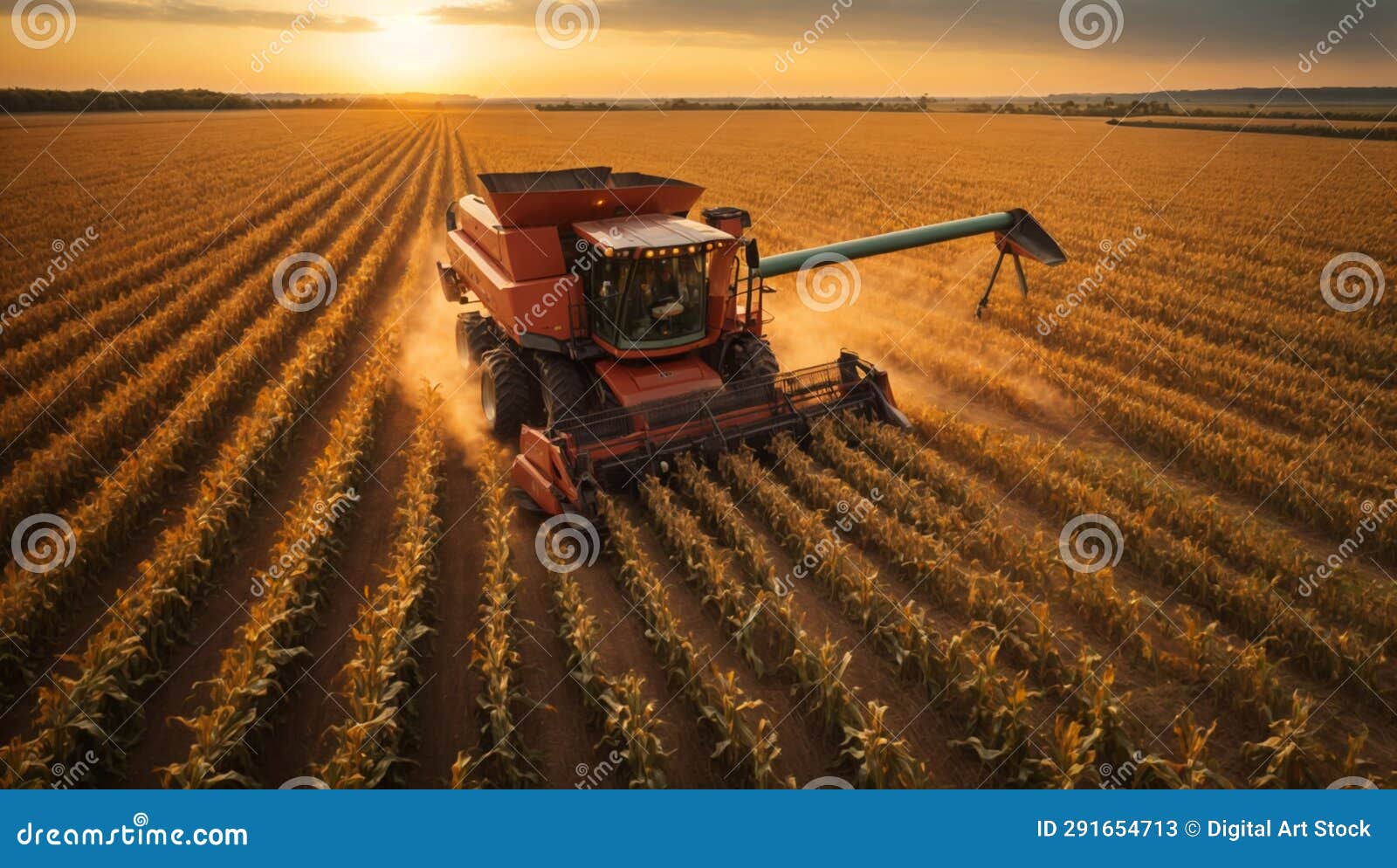 Harvesting of Corn Fields with Combine, Corn Picker Harvesting a Large ...