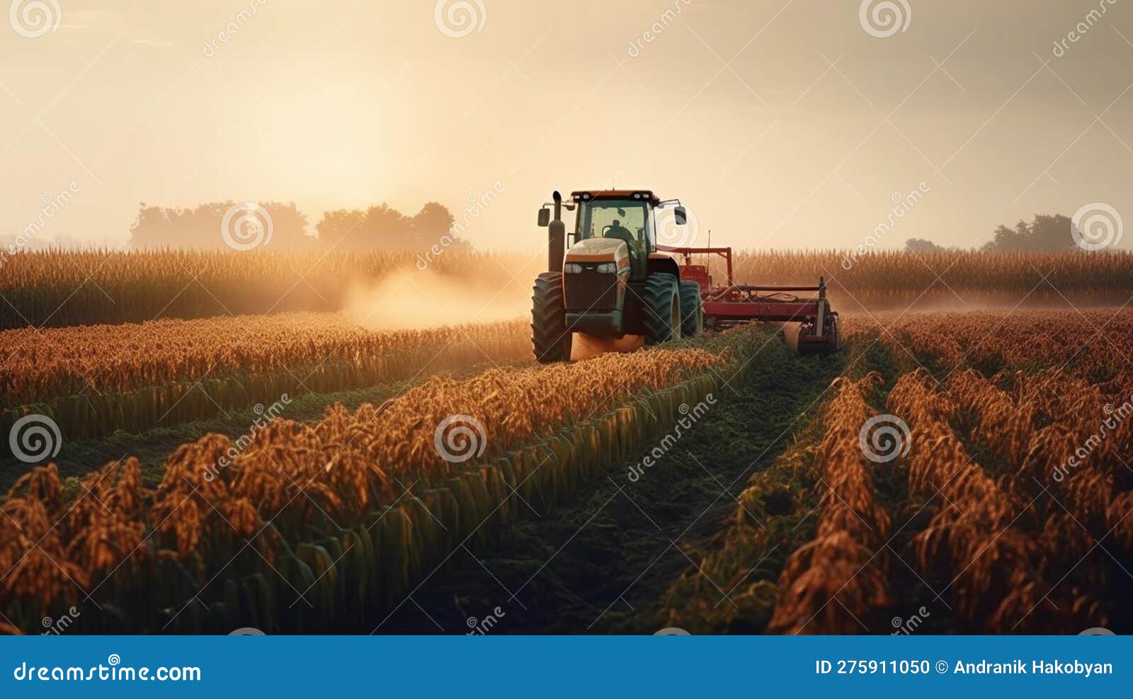 Harvesting Field with Combine at Sunset. Generative Ai Stock ...