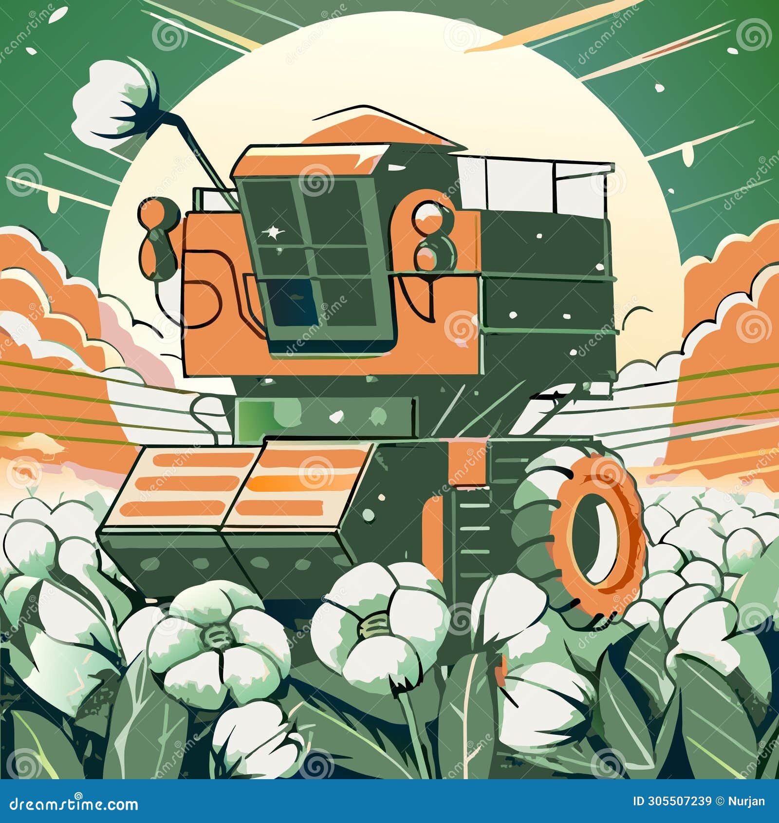 Harvesting Machine Working in a Cotton Field. Textile Production ...