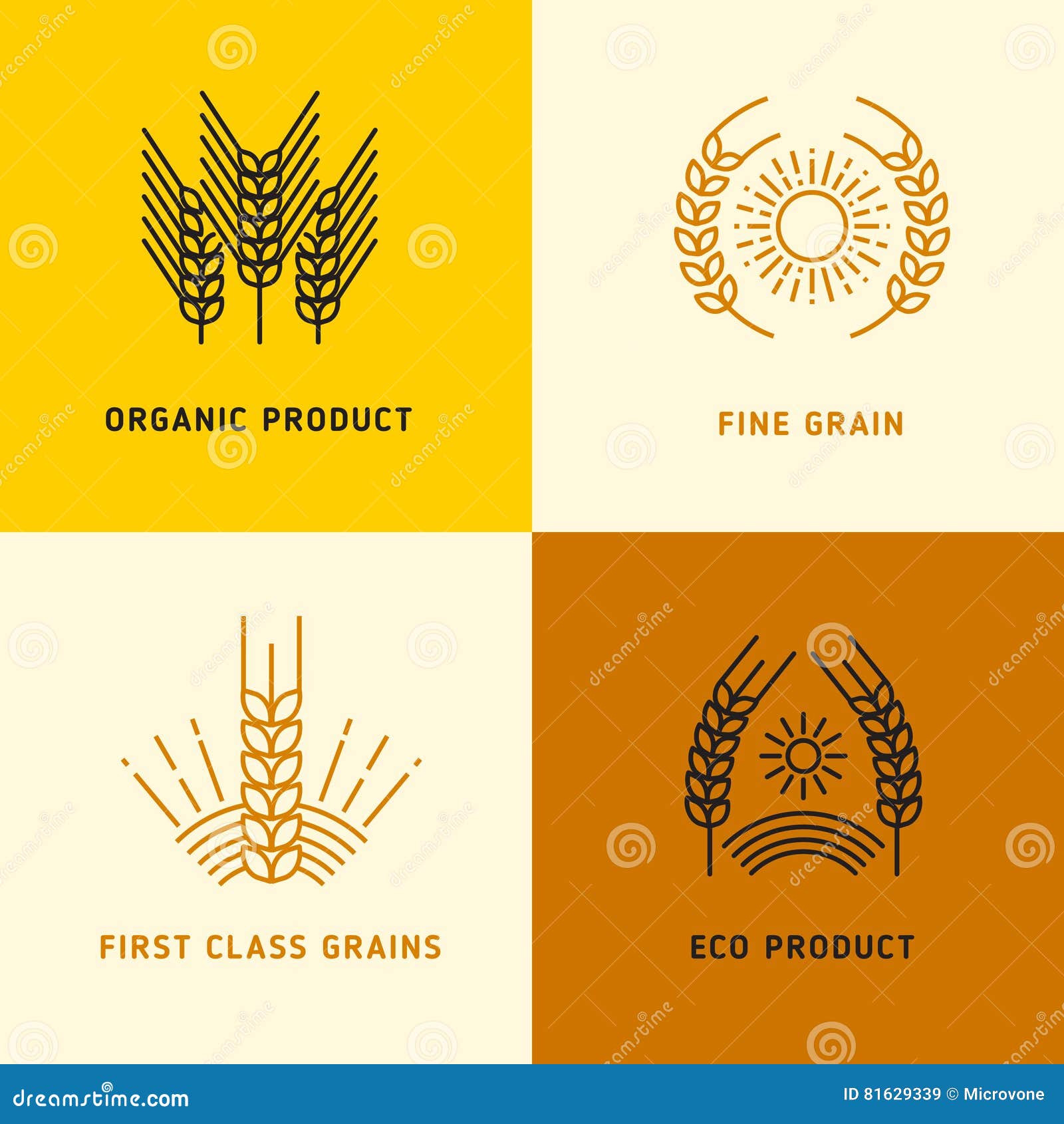 Harvesting Vector Logos With Wheat Grains Royalty-Free Cartoon ...