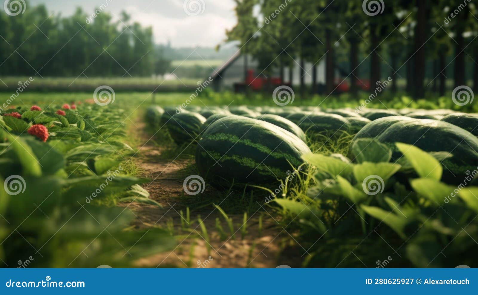 Harvesting Watermelons on a Farm Field Stock Illustration ...