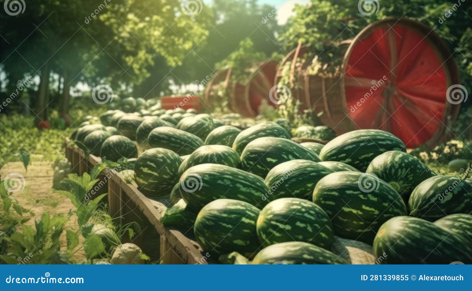 Harvesting Watermelons on a Farm Field Stock Illustration ...