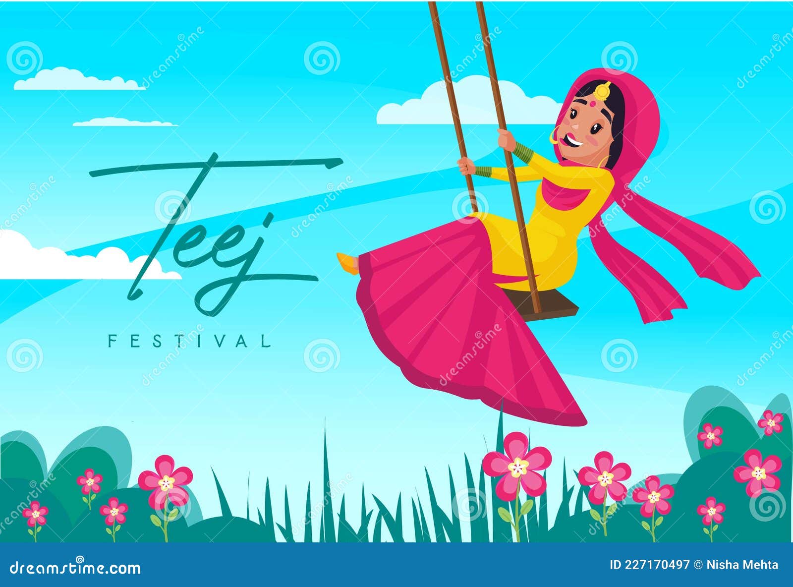 Banner Design of Teej Festival Stock Vector - Illustration of lady ...