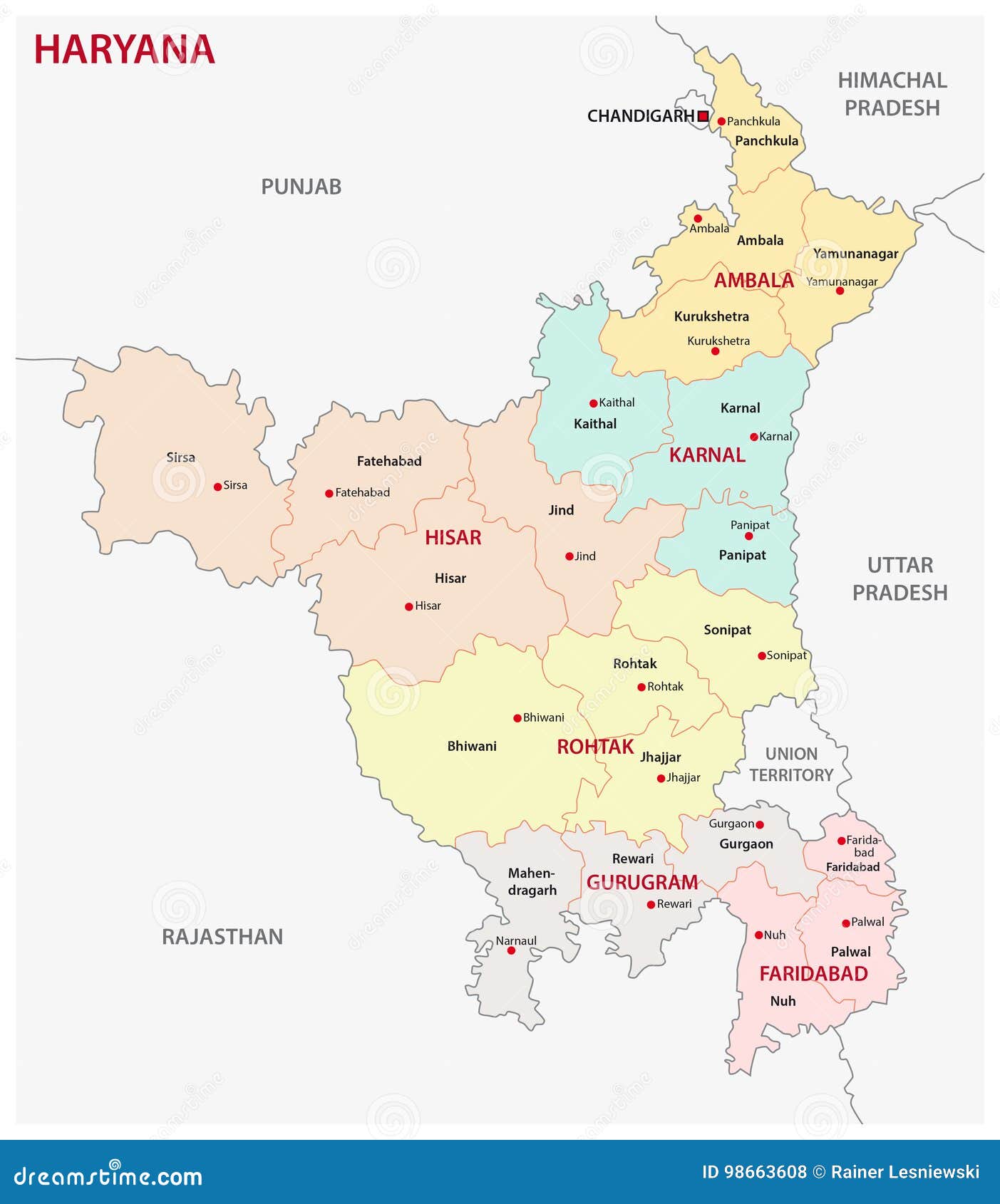 Haryana Administrative and Political Map, India Stock Vector ...