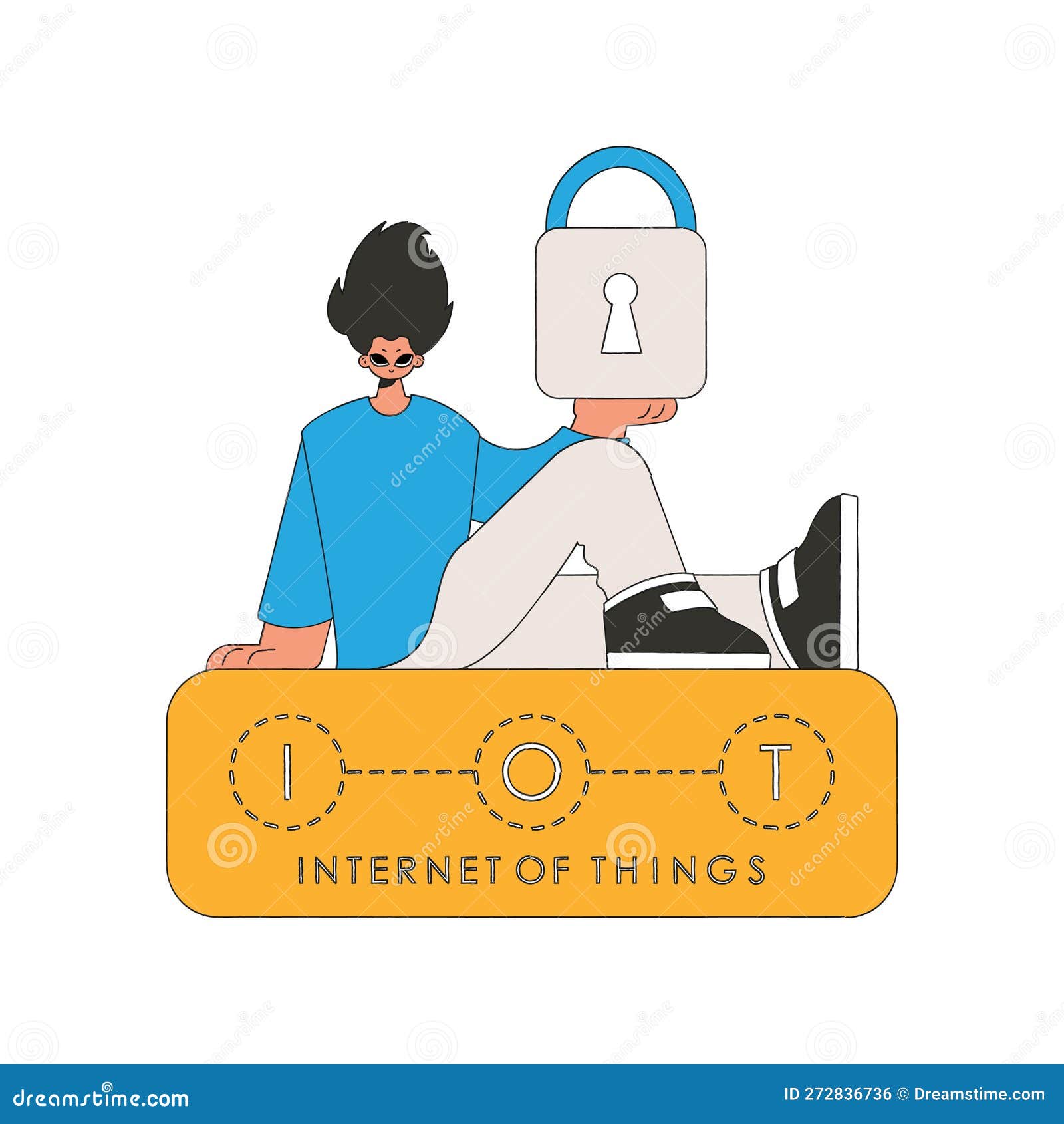 He Has a Big Padlock in His Grip. Stock Vector - Illustration of steel ...