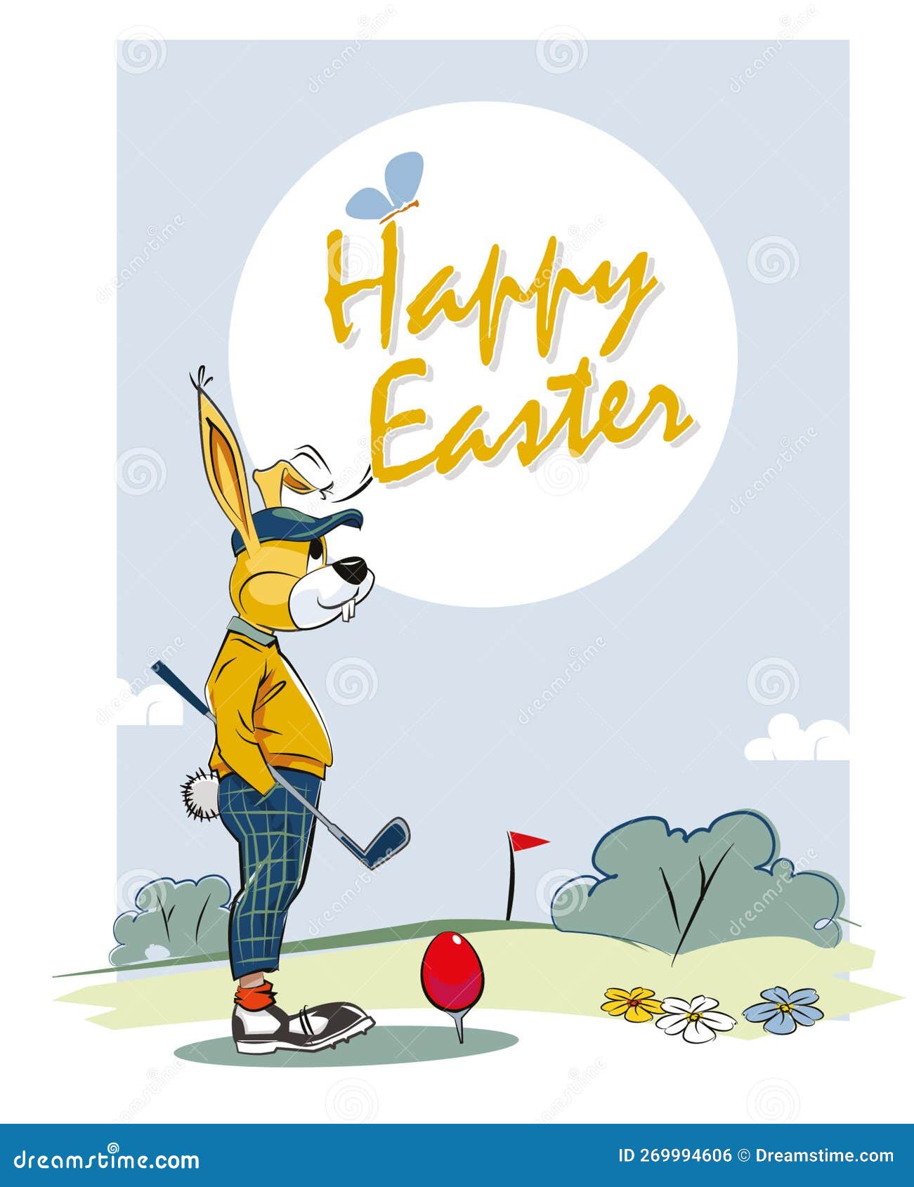 Easter Bunny Playing Golf - Happy Easter Card Stock Vector ...