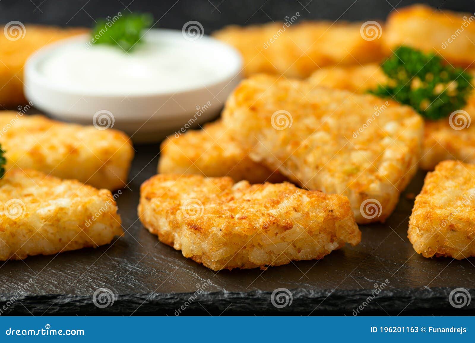 Hash Brown Potato Patties on Rustic Stone Board Stock Image - Image of ...