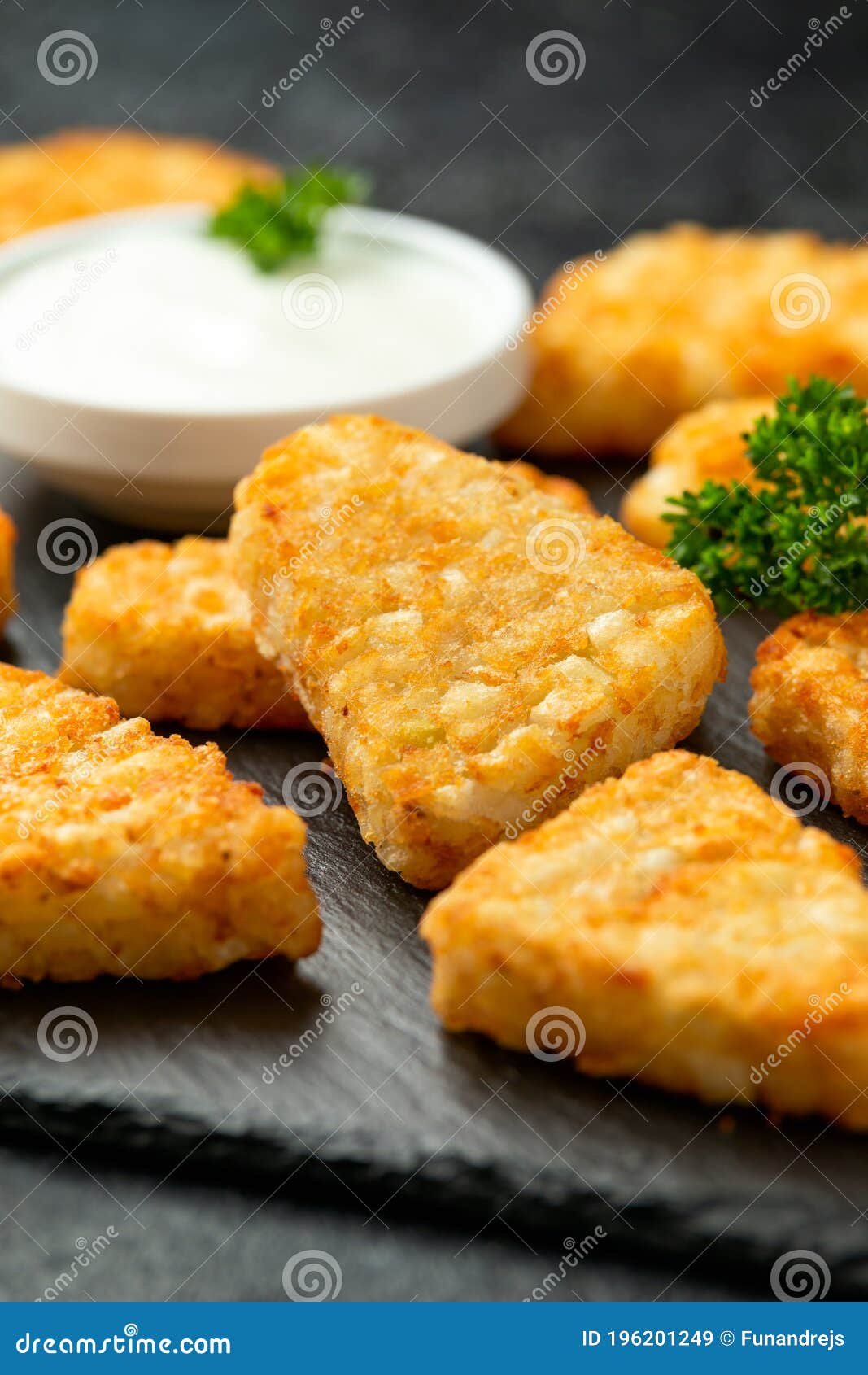 Hash Brown Potato Patties on Rustic Stone Board Stock Image - Image of ...