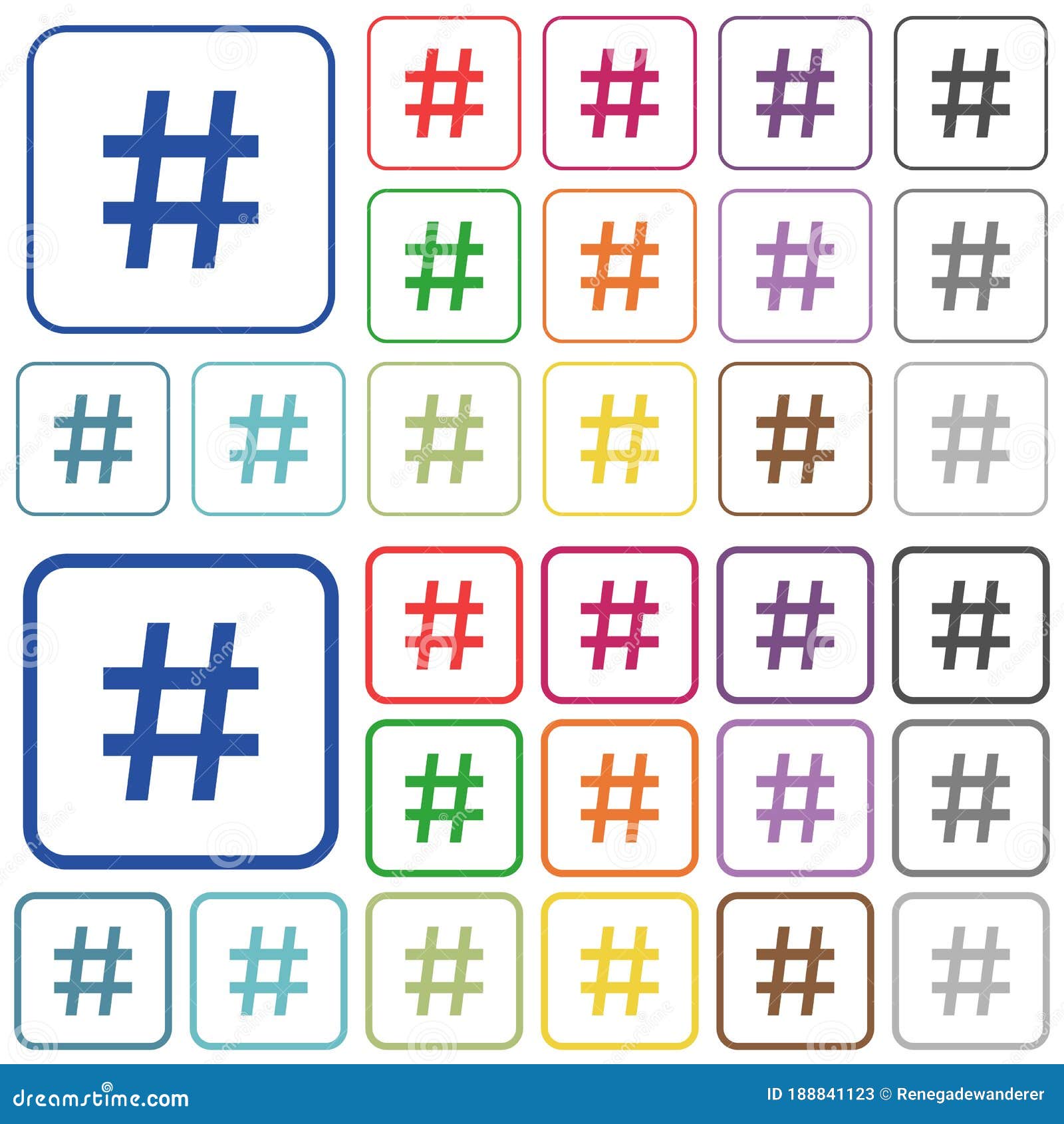 Hash Tag Outlined Flat Color Icons Stock Vector - Illustration of hash ...