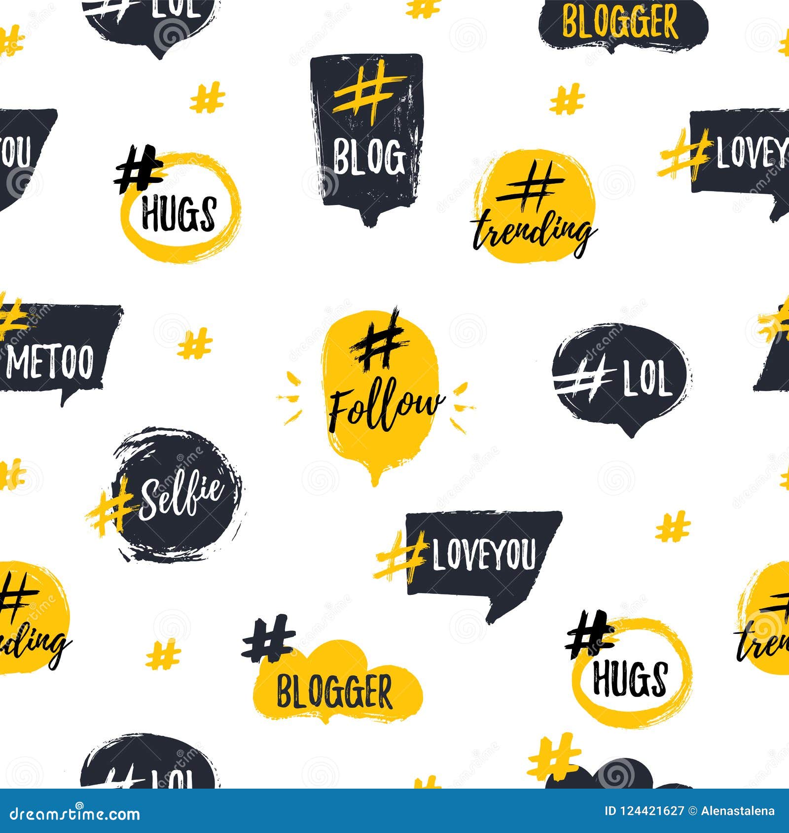 Hashtag Bubble Seamless Pattern with Trendy Young Slang Words. Blogging ...