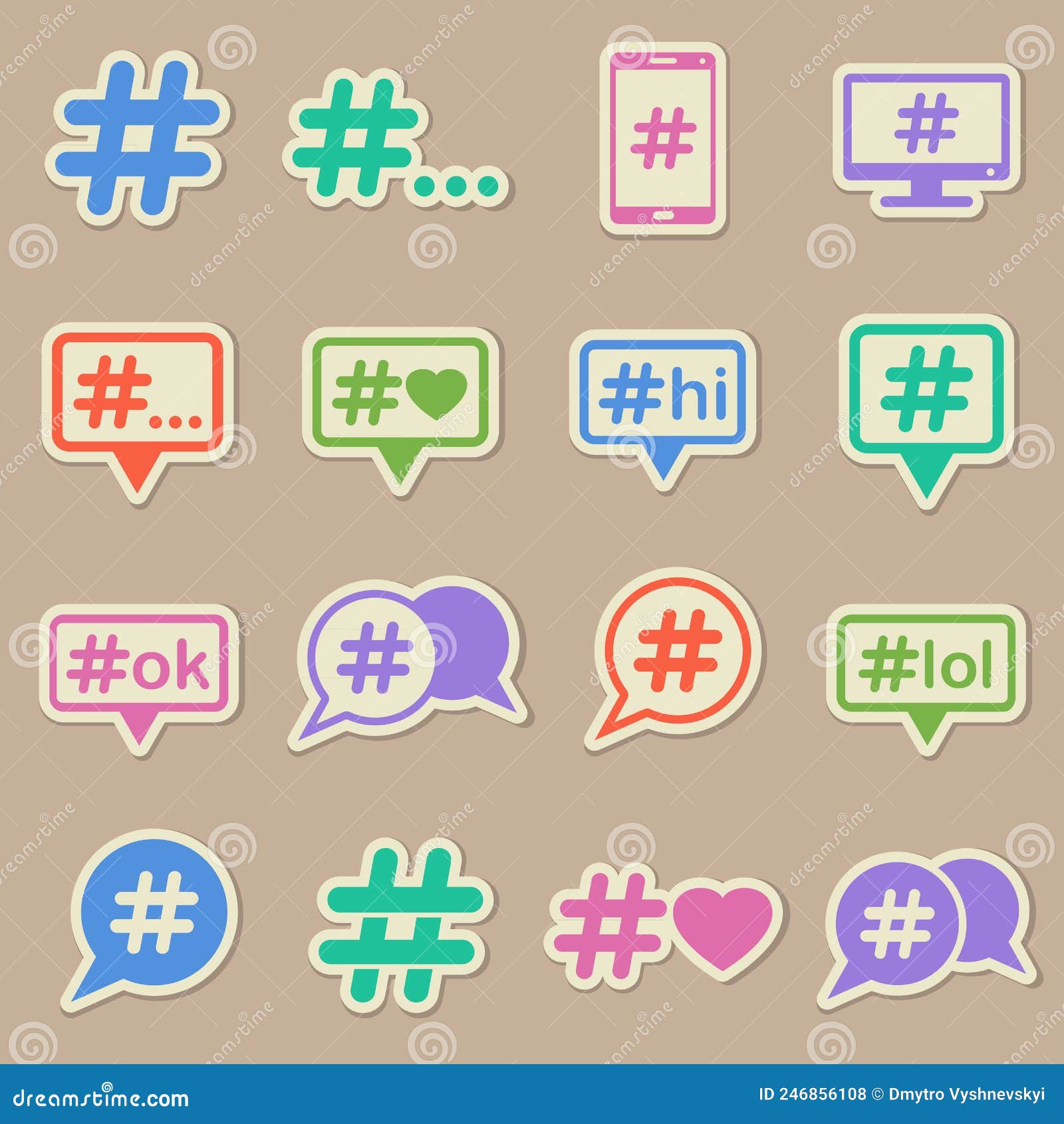 Hashtag color vector icons stock vector. Illustration of talk - 246856108