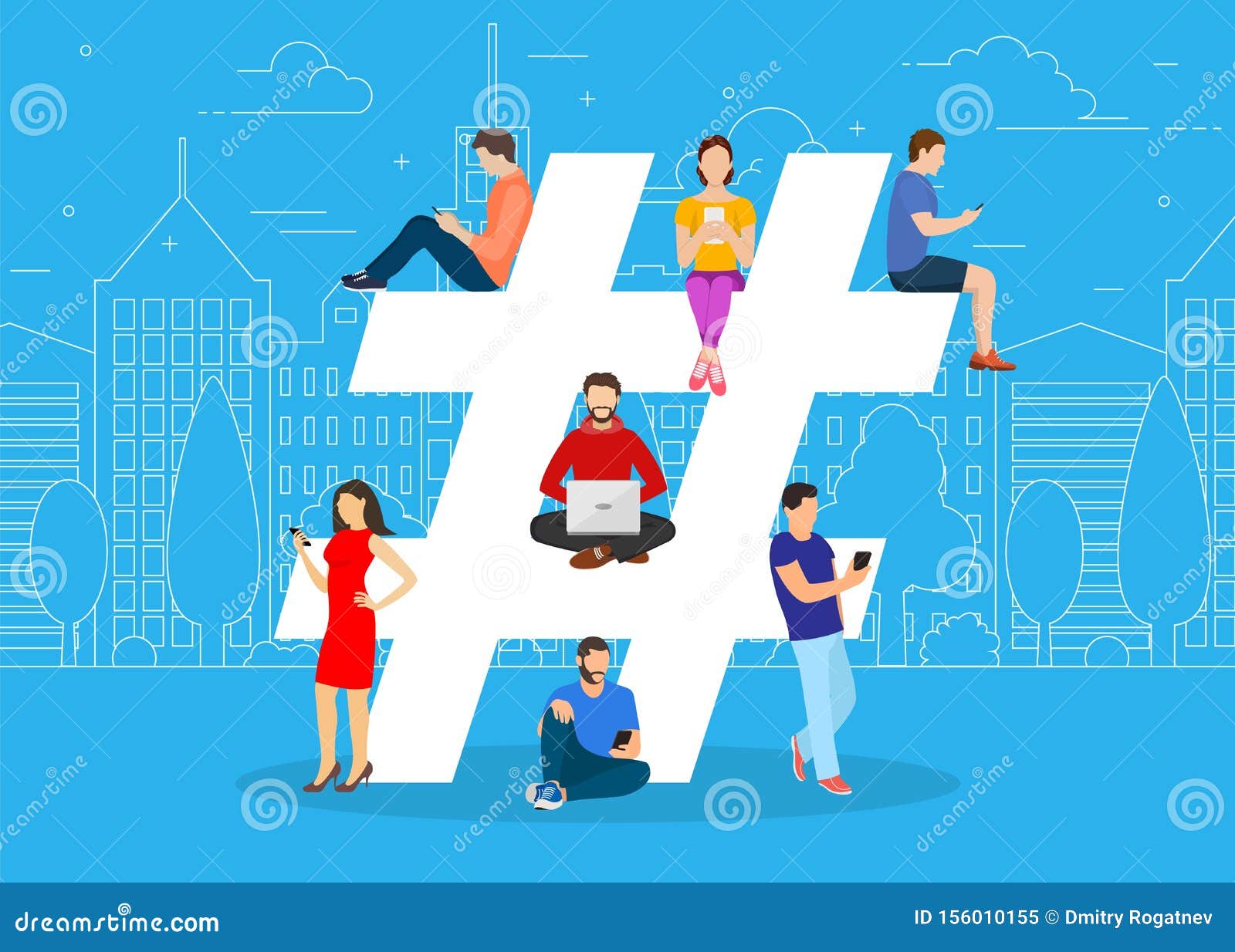 Hashtag Concept. People Using Mobile Stock Vector - Illustration of ...