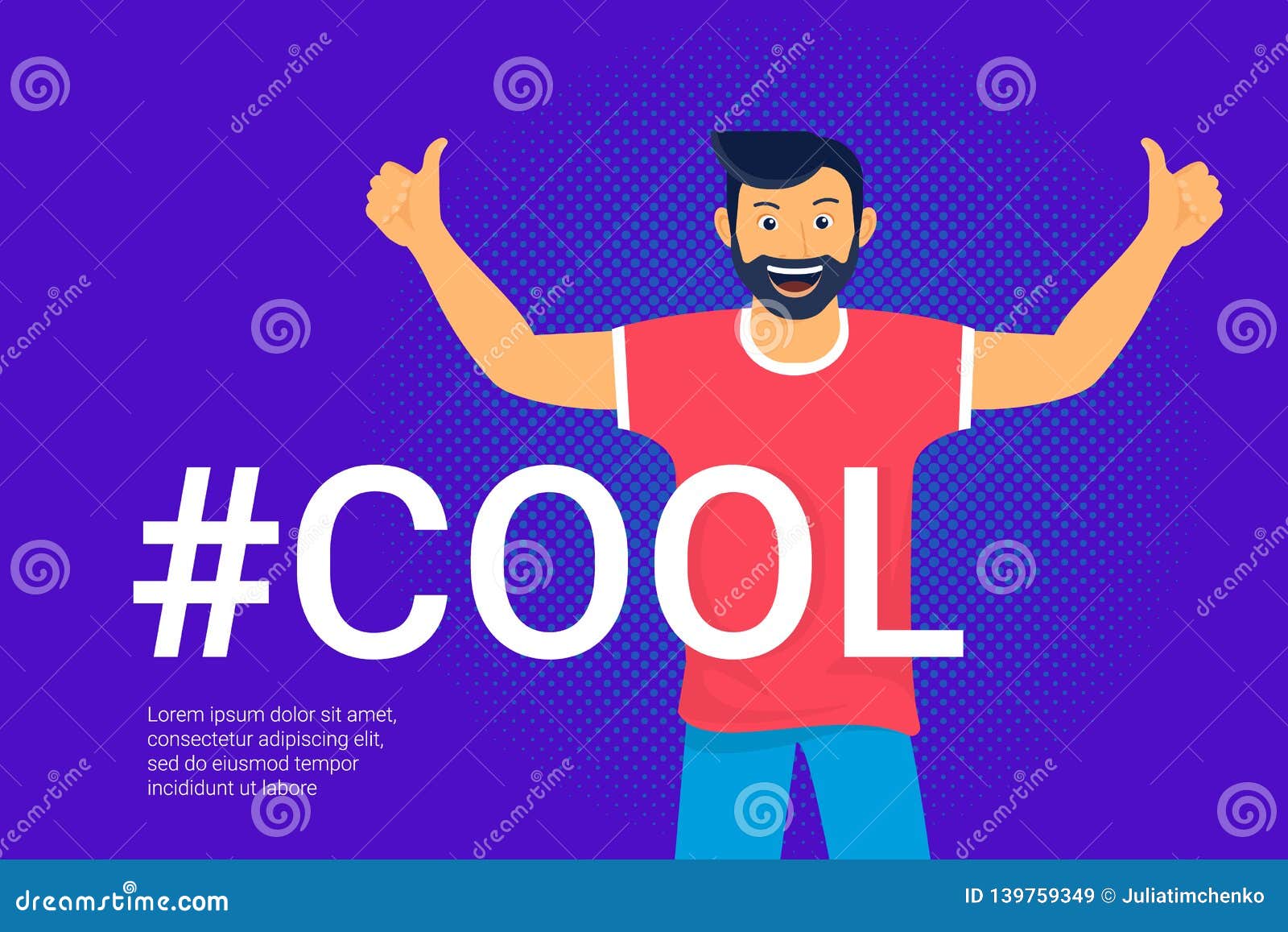 Hashtag Cool Concept Flat Vector Illustration of Happy Guy Smiling and ...
