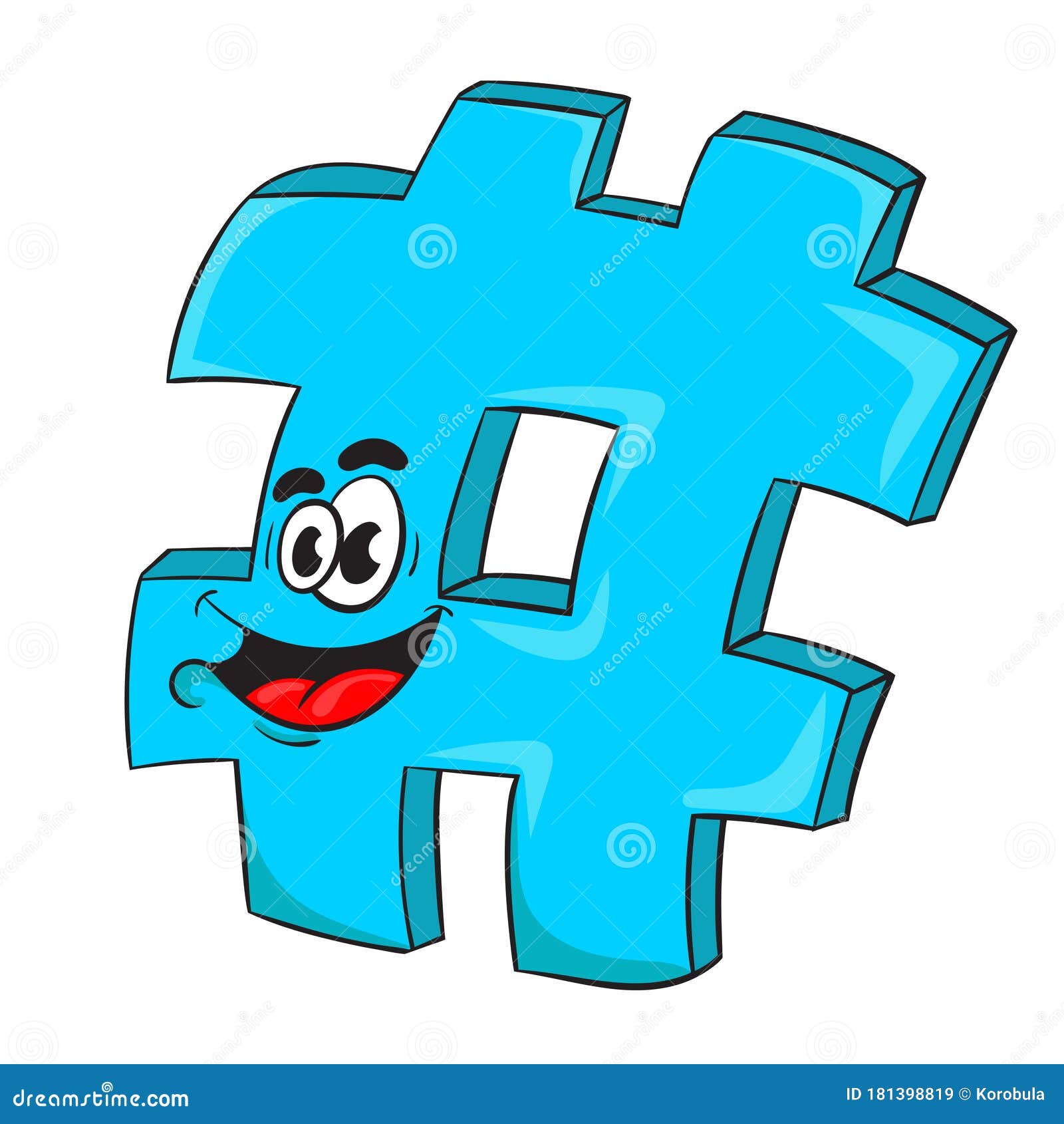 Hashtag Funny Cartoon Character Design. Vector Illustration Stock ...