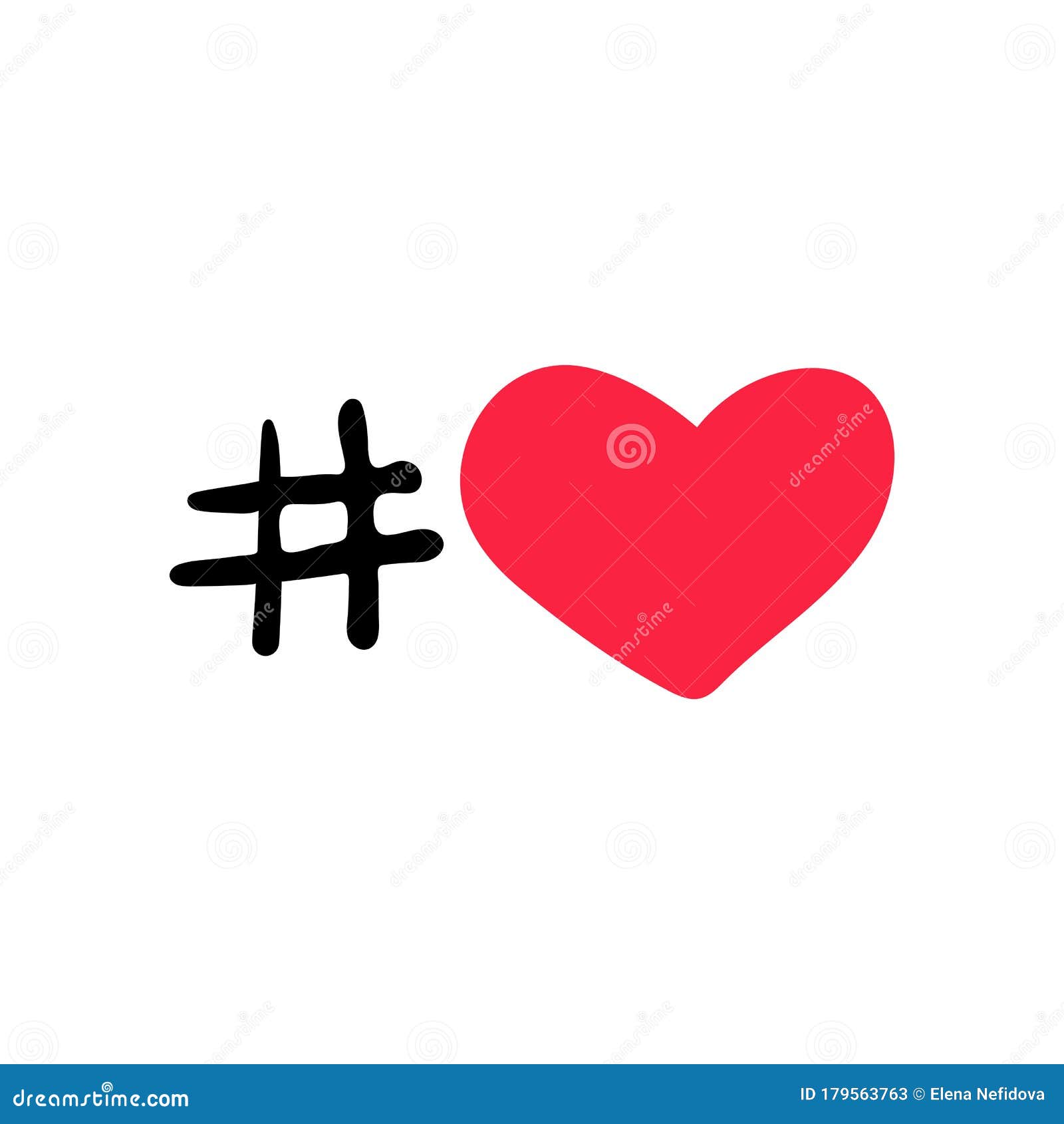 Hashtag Icon and Heart on White Background. Vector Illustration Stock ...