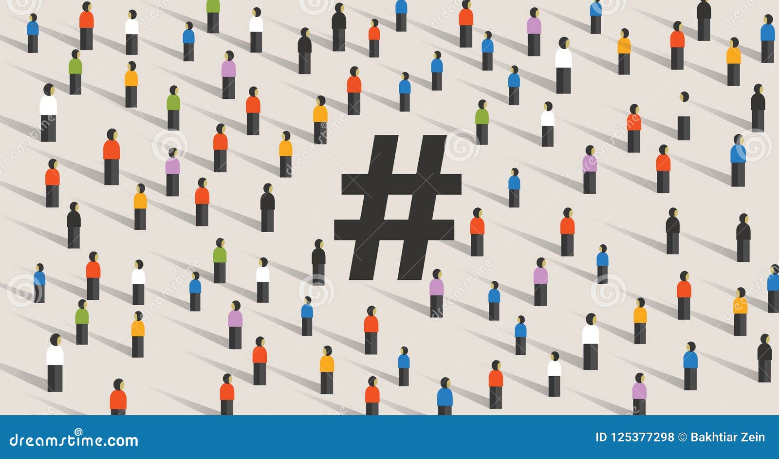 Hashtag Icon Large Group of People Cooperating. Flat Style Vector ...