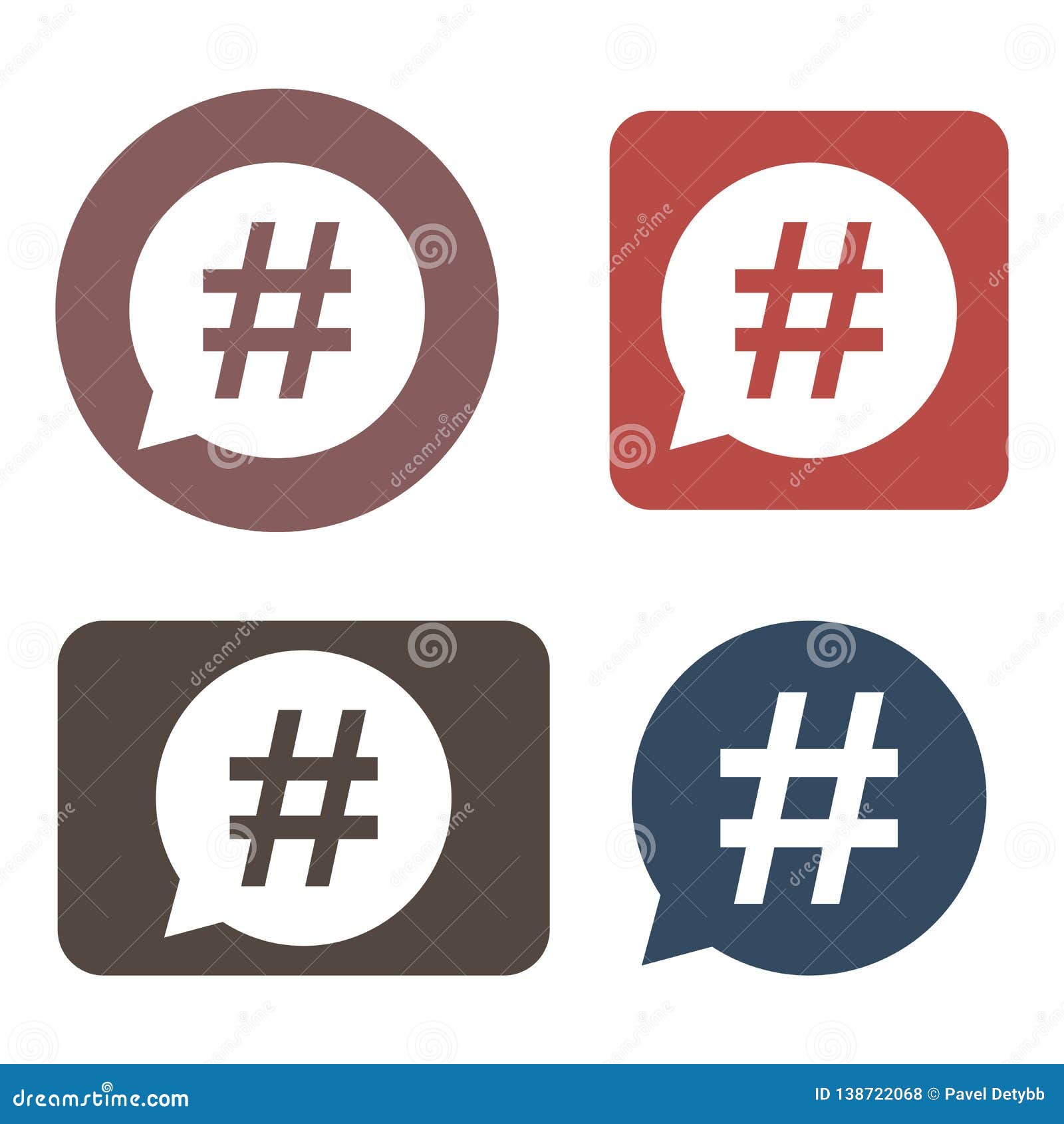 Hashtag Icon Set in Speech Bubble. Vector Illustration, Flat Design ...