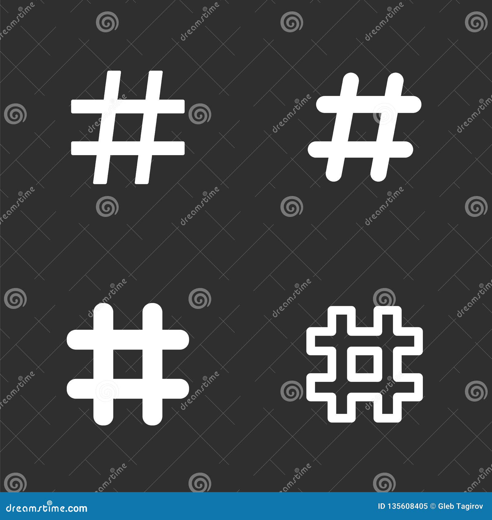 Hashtag icons set. stock vector. Illustration of logo - 135608405