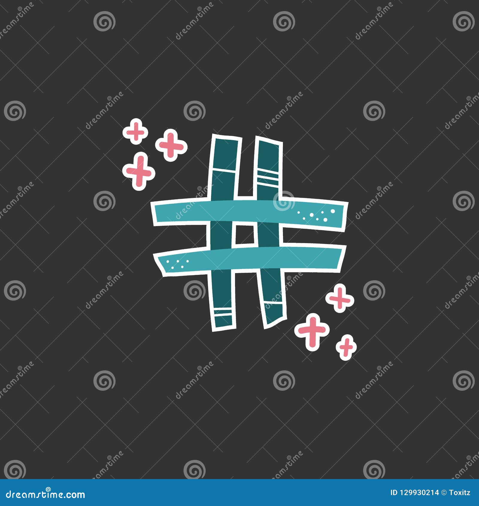 Hashtag Illustration with Text. Hand Drawn Vector on Black Backdrop ...