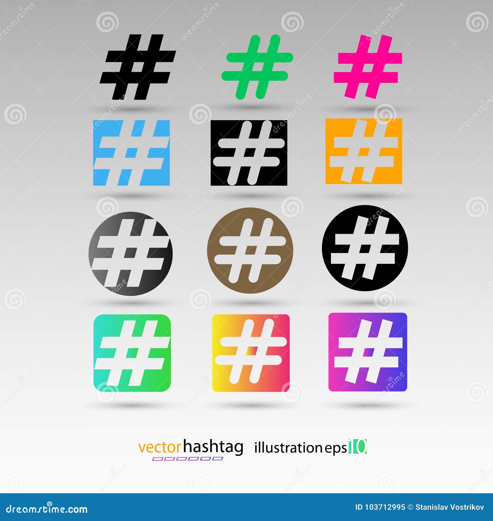 Hashtag Multicolored Set for Icons of Logos, Vector Stock Vector ...