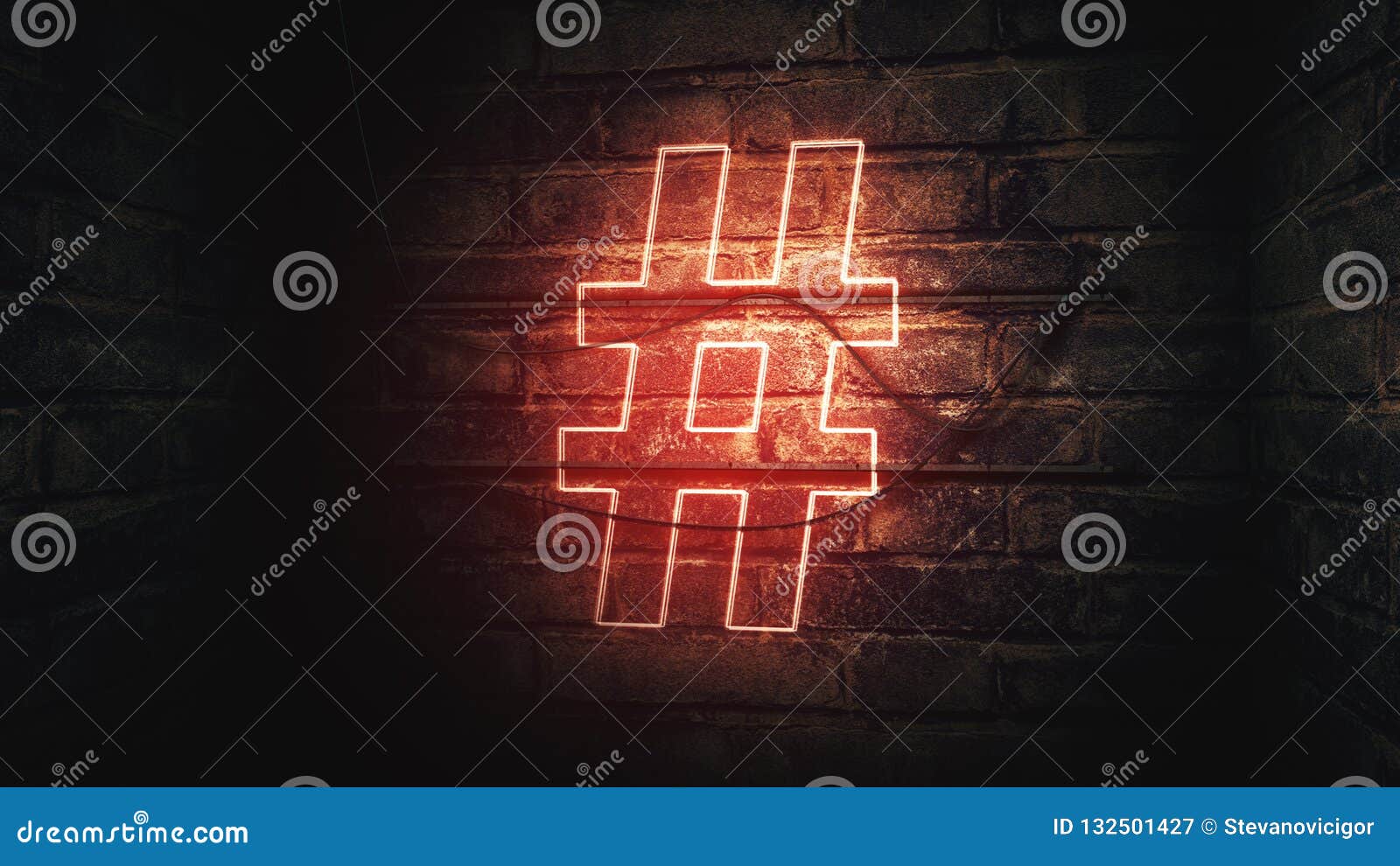 Hashtag Neon Sign stock illustration. Illustration of wall - 132501427