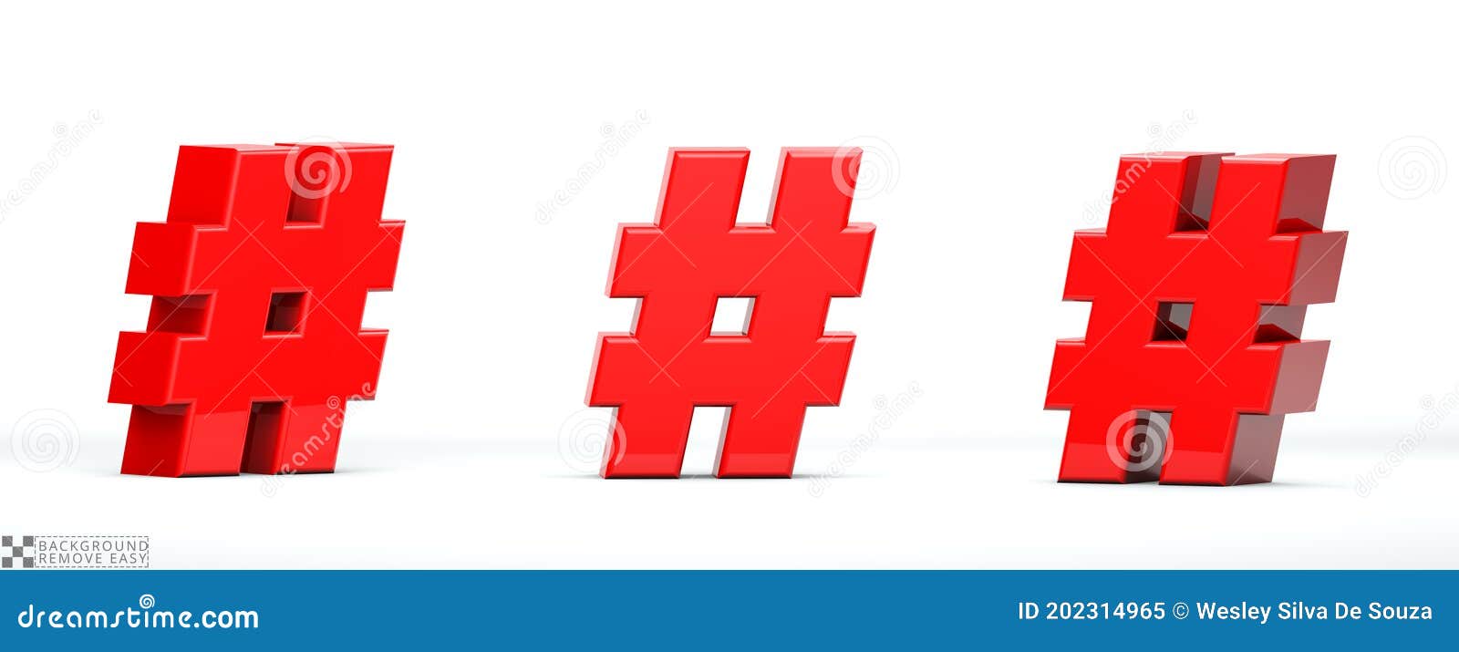 Hashtag of Red Color in 3 Positions. 3d Render Illustration at ...