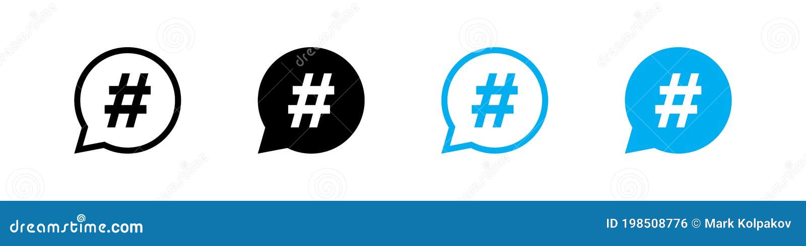 Hashtag Set Vector Icon in Bubble, Flat Style. Social Media Tag Button ...