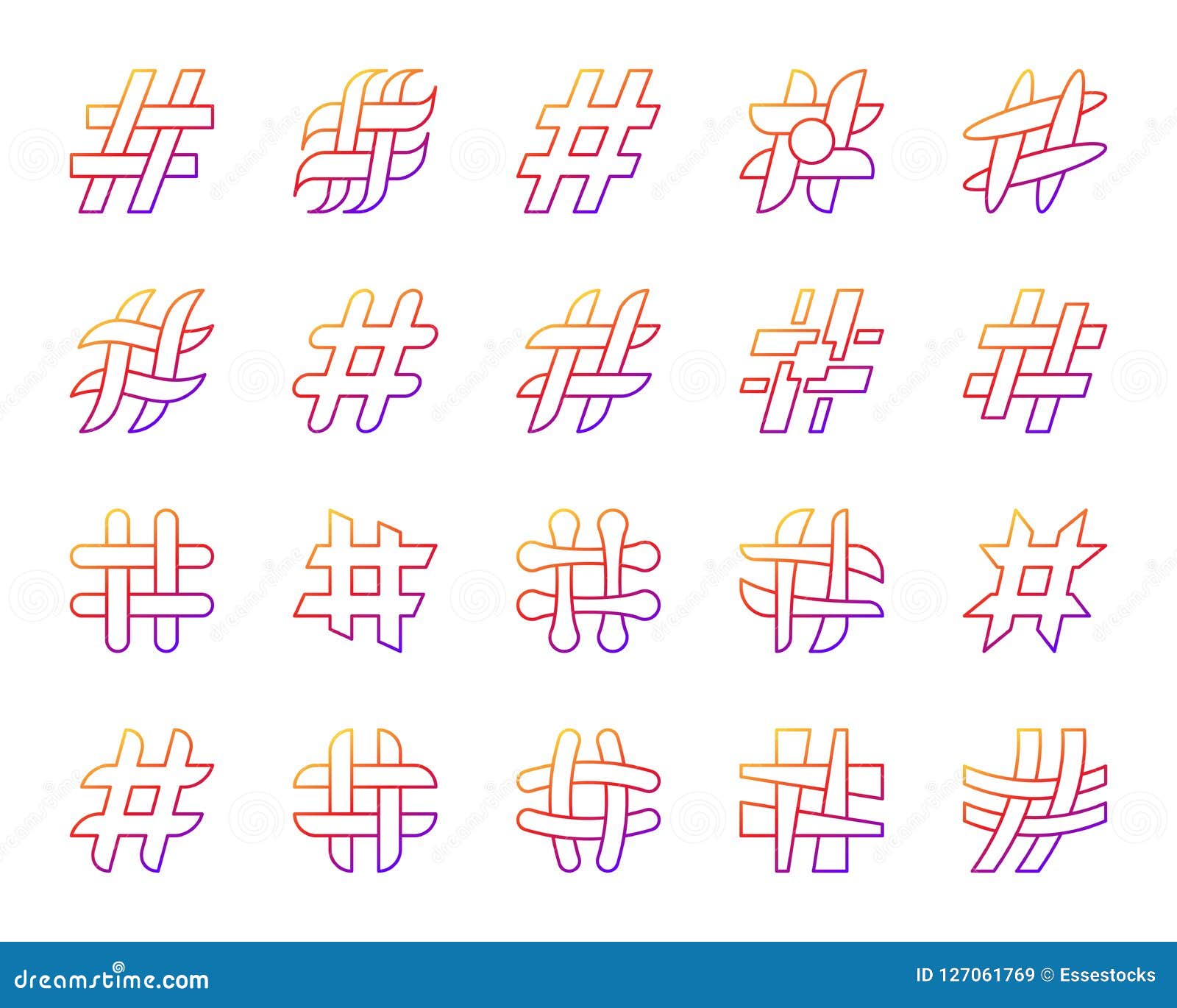 Hashtag Simple Color Line Icons Vector Set Stock Vector - Illustration ...