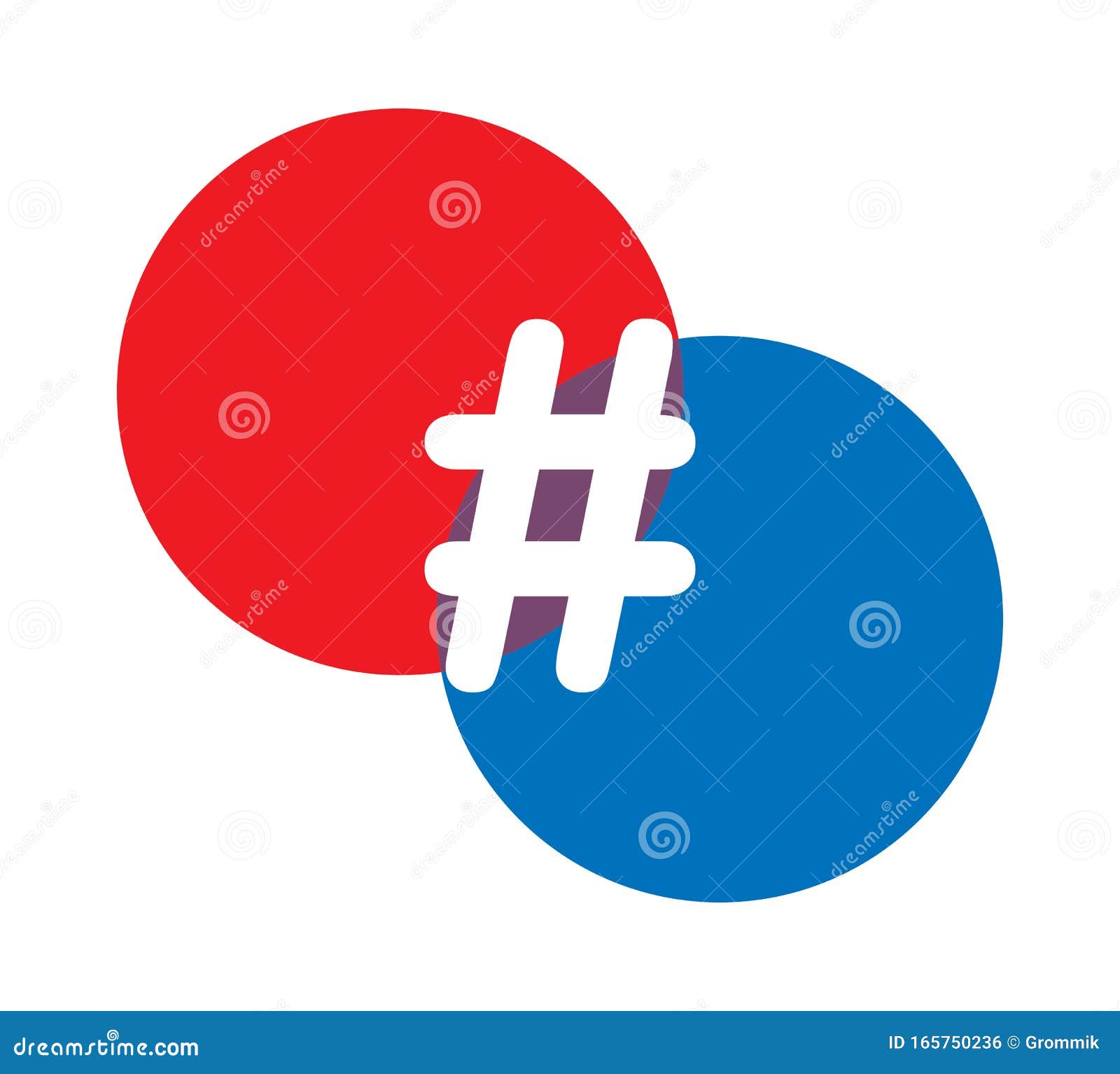 Hashtag Symbol at the Intersection of Two Circles. Template for Design ...
