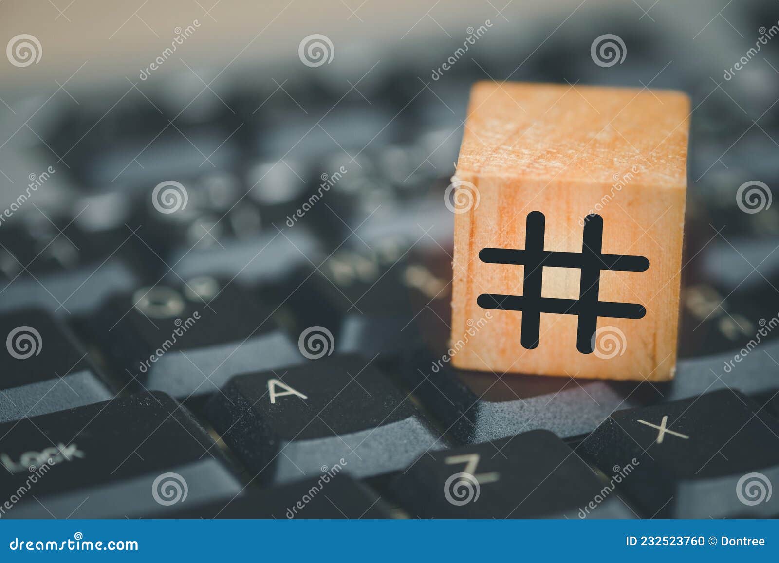 Hashtag Symbol on Wooden Cube Put on Black Computer Keyboard Stock ...
