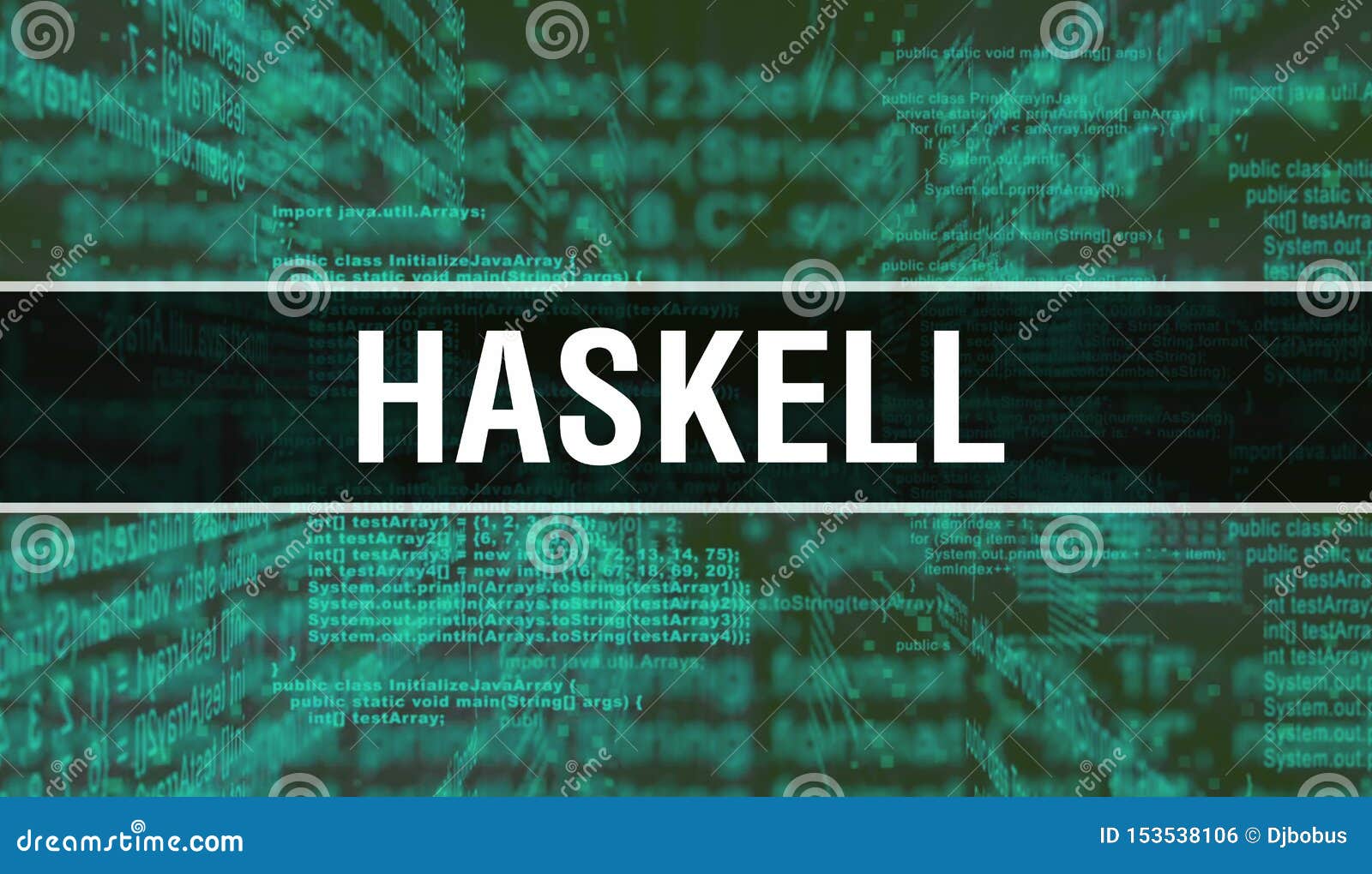 Haskell With Digital Java Code Text Haskell And Computer Software Coding Vector Concept Stock