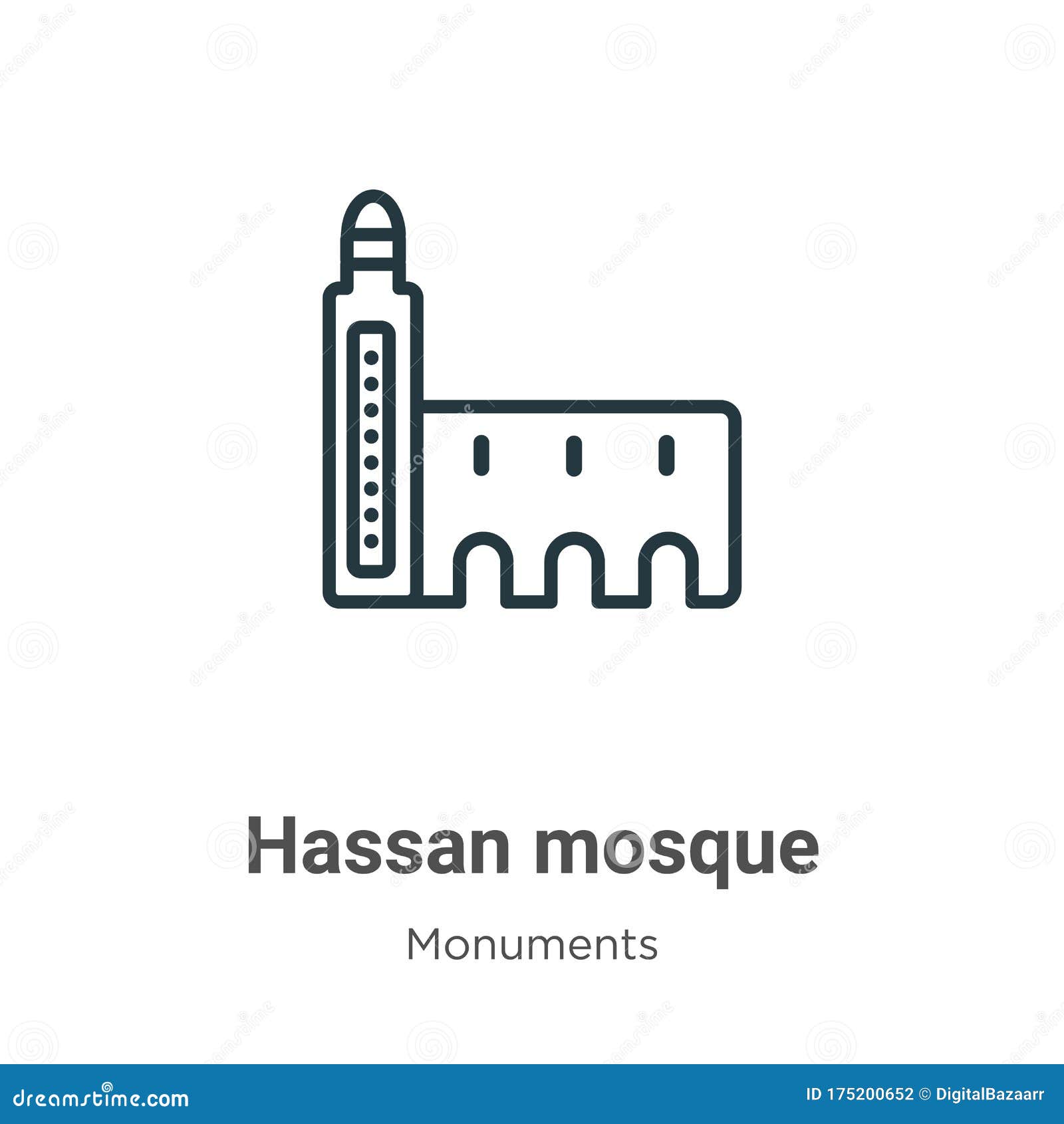 Hassan Mosque Outline Vector Icon. Thin Line Black Hassan Mosque Icon, Flat Vector Simple ...
