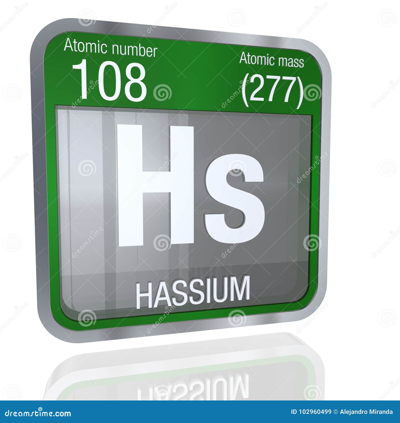 Hassium Symbol in Square Shape with Metallic Border and Transparent ...