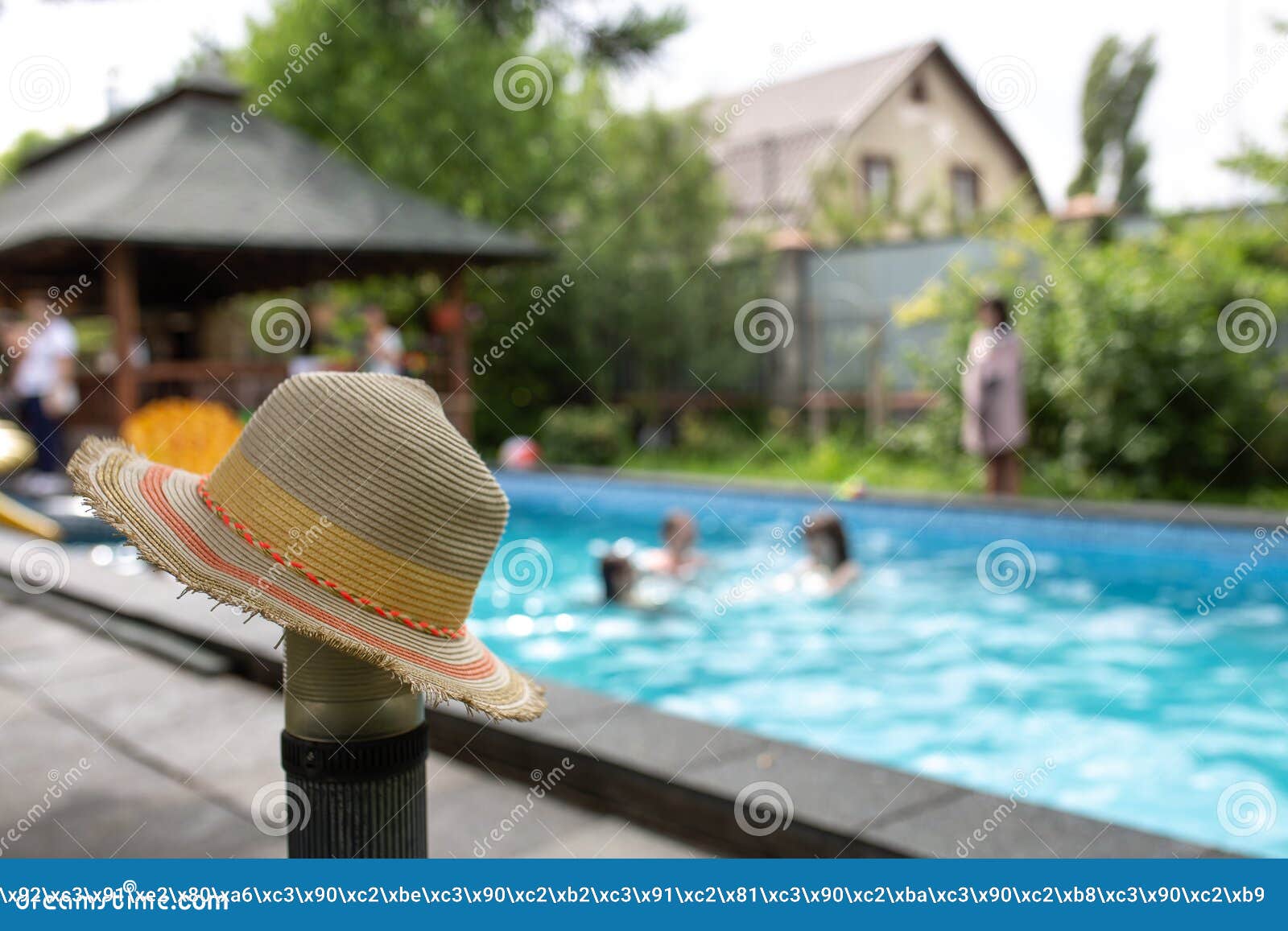 Hat on the Background of a Pool Party Stock Image - Image of isolated ...