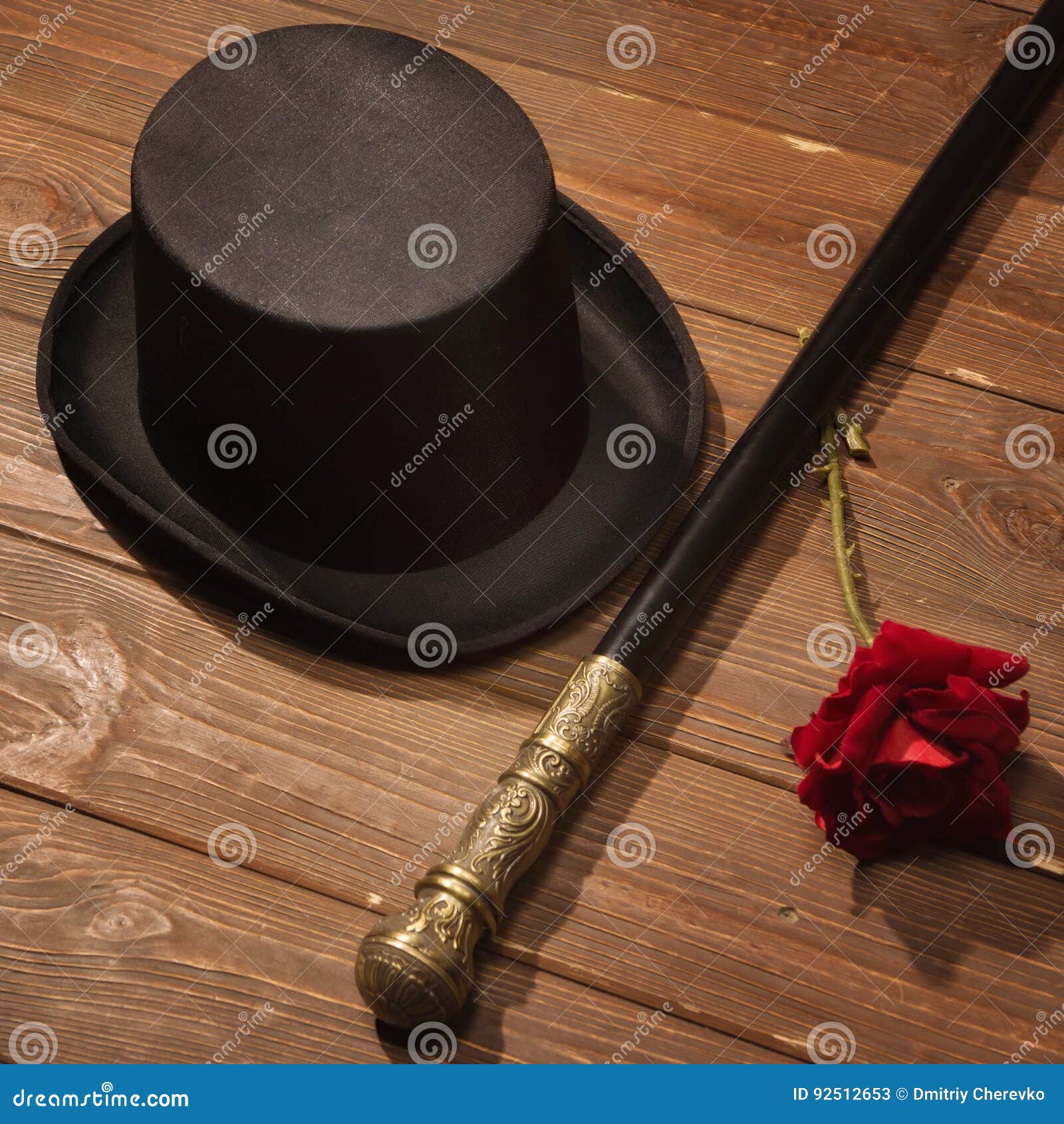 Hat, cane and rose stock image. Image of event, entertainment - 92512653