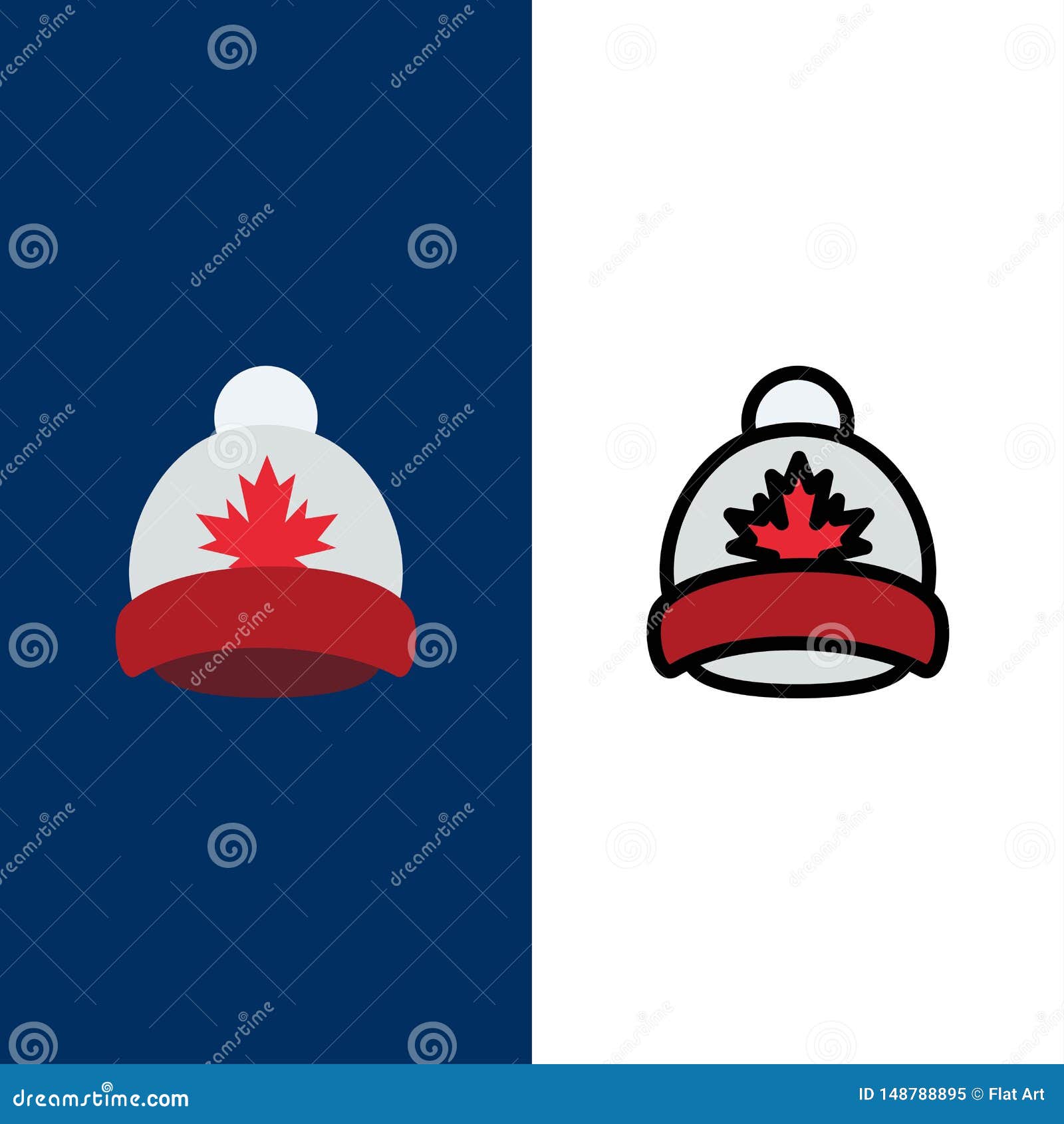 Hat, Cap, Leaf, Canada Icons. Flat and Line Filled Icon Set Vector Blue ...