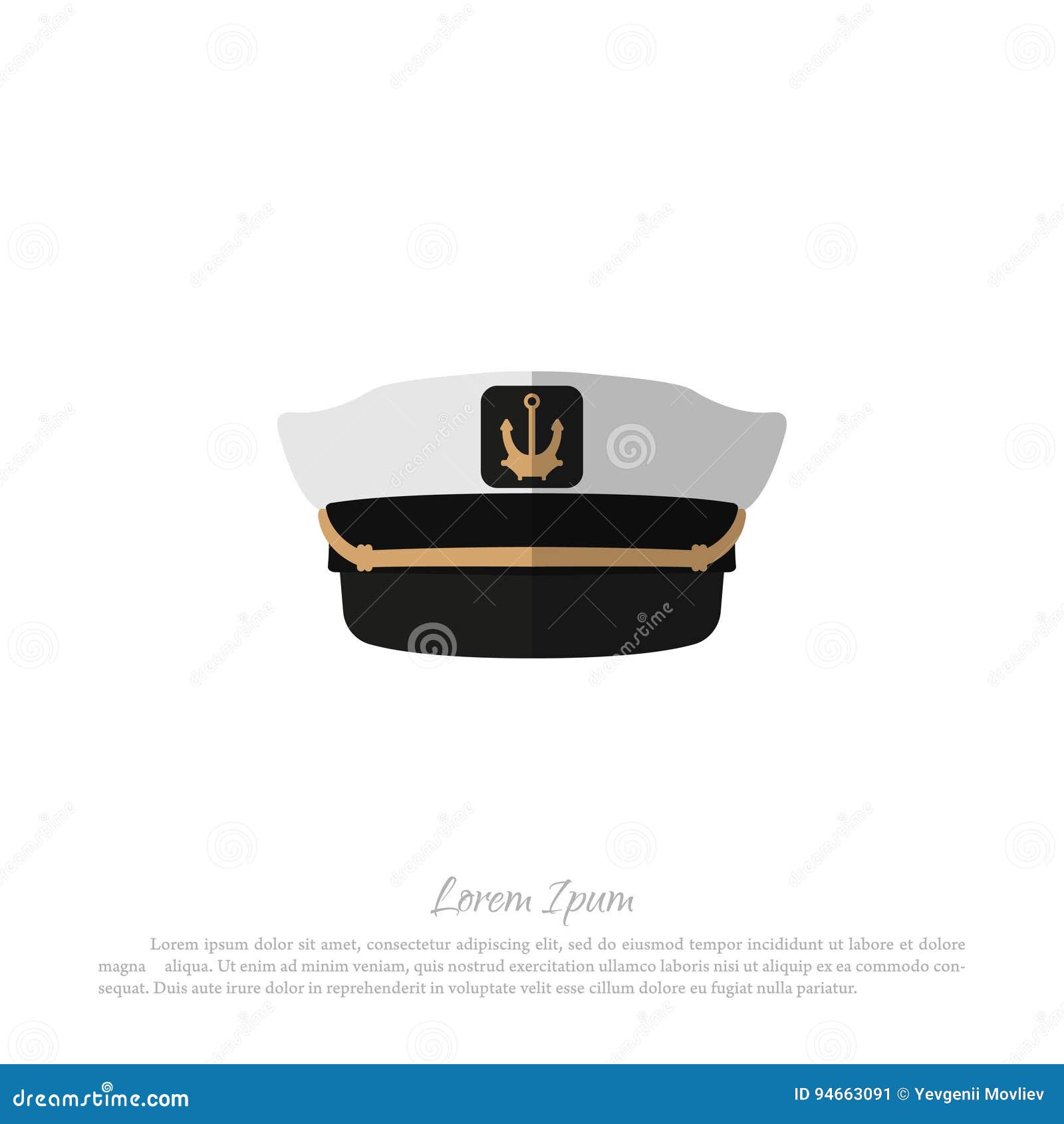 Hat of Captain on a White Background. Icon of Sailor Cap in Flat Style Stock Vector ...