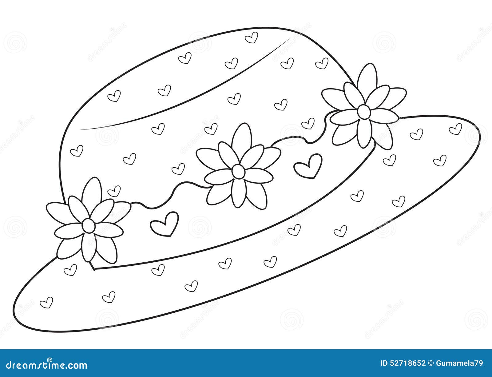 Hat With Flowers Coloring Page Stock Photo | CartoonDealer.com #52718652