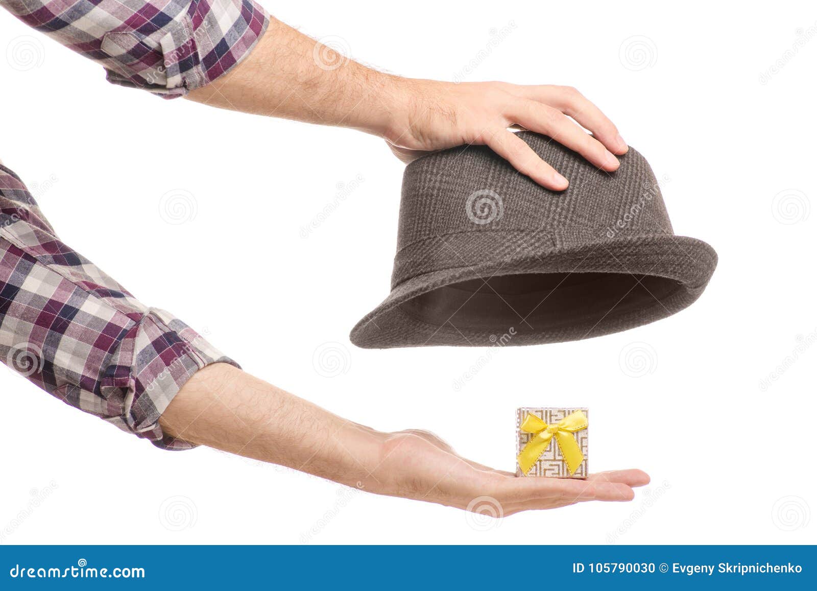 A Hat with a Gift Box of a Man`s Hand Stock Photo - Image of caucasian ...