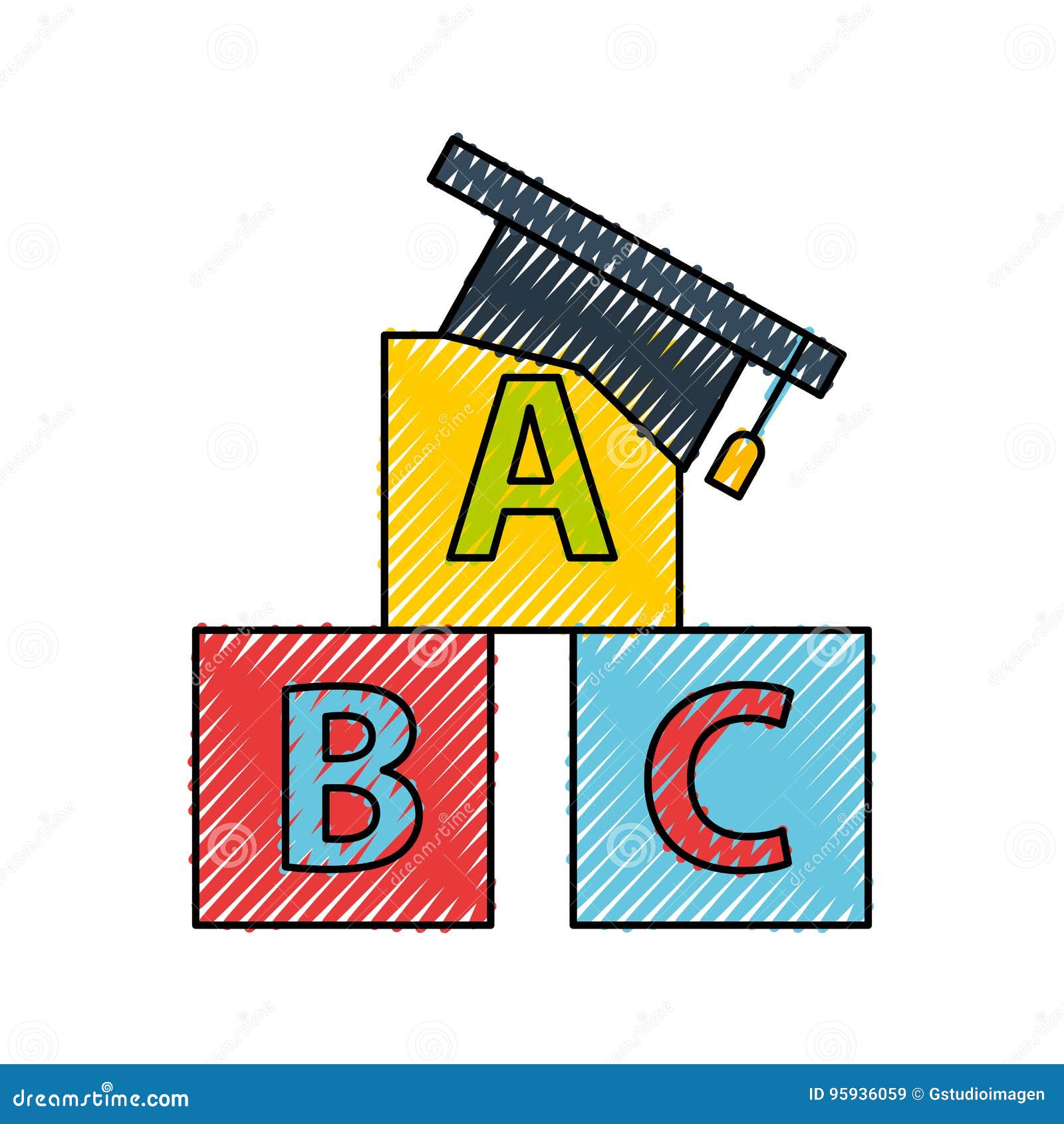 Hat Graduation with Alphabet Blocks Stock Vector - Illustration of ...