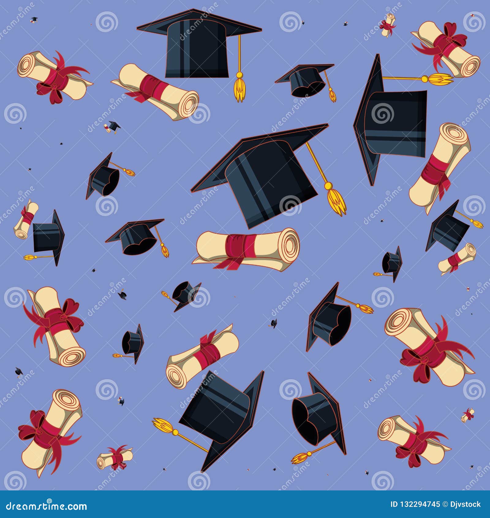 Hat Graduation with Certificate Pattern Stock Vector - Illustration of ...