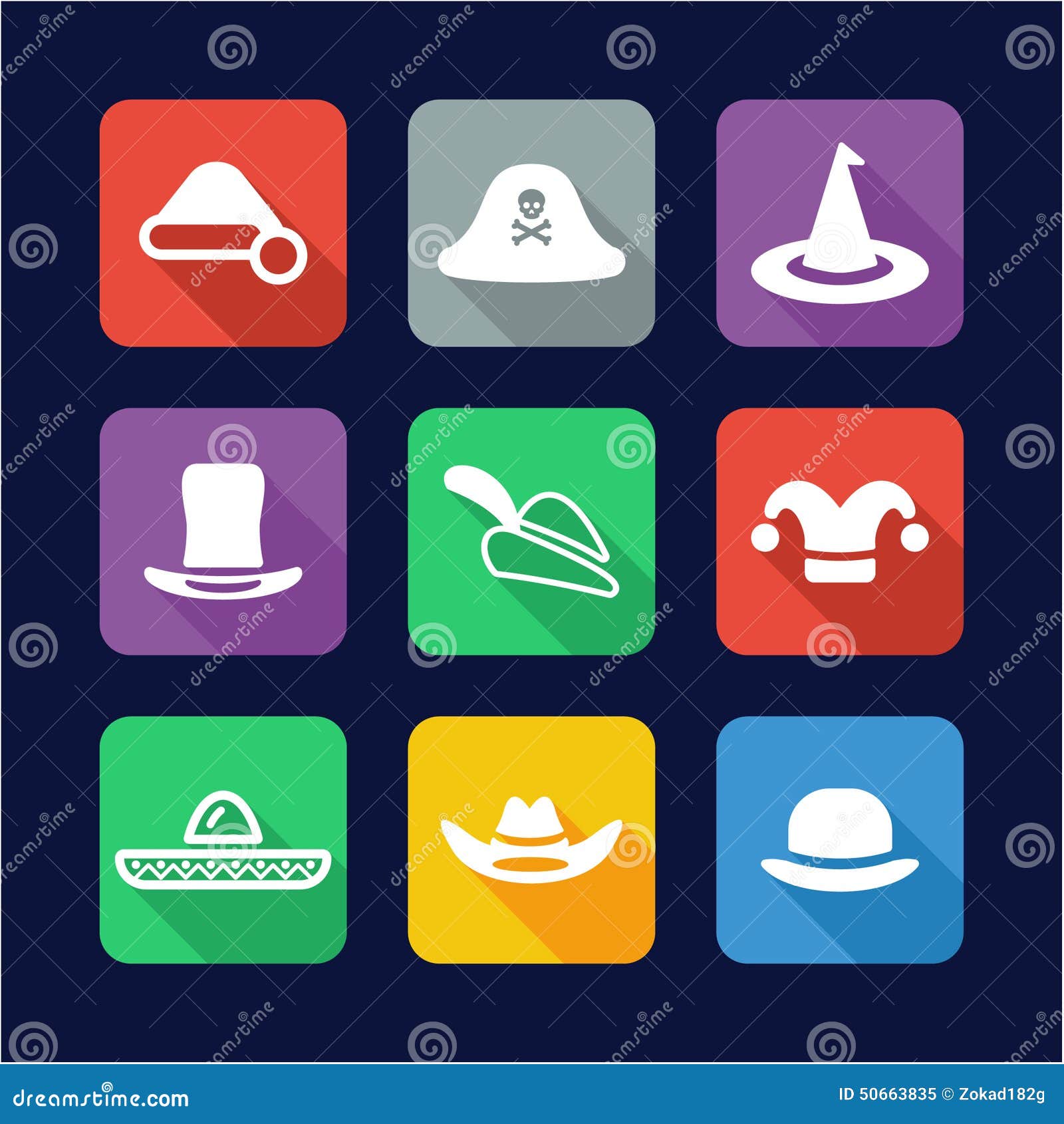 Hat Icons. Flat Design stock vector. Illustration of locomotive - 50663835