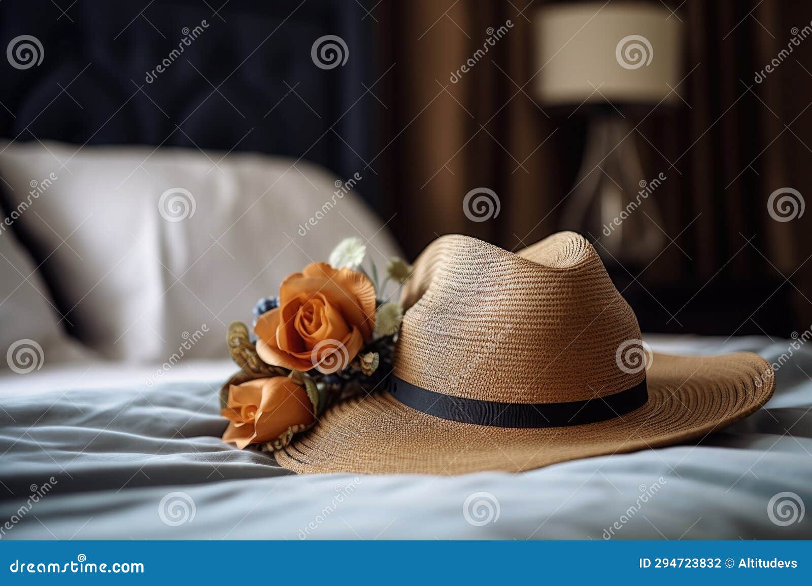 A Hat Placed on Top of a Bed Stock Photo - Image of comfort, relaxation ...