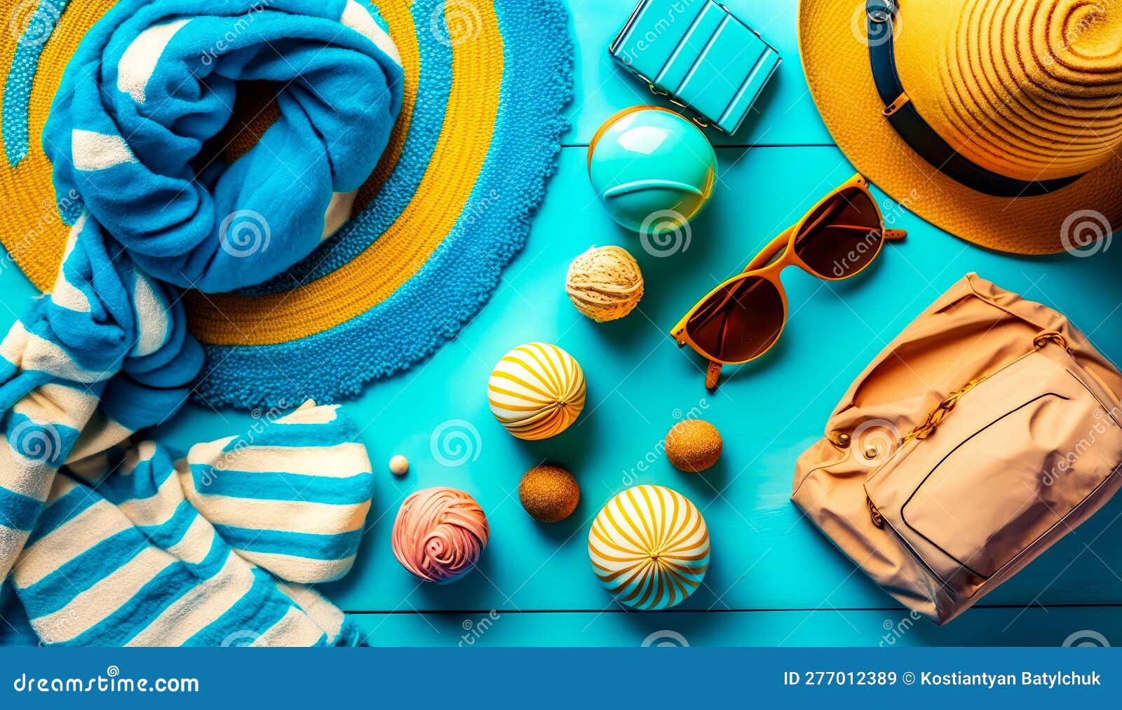 Hat, Sunglasses, Scarf, and Other Items Laid Out on Blue Surface ...