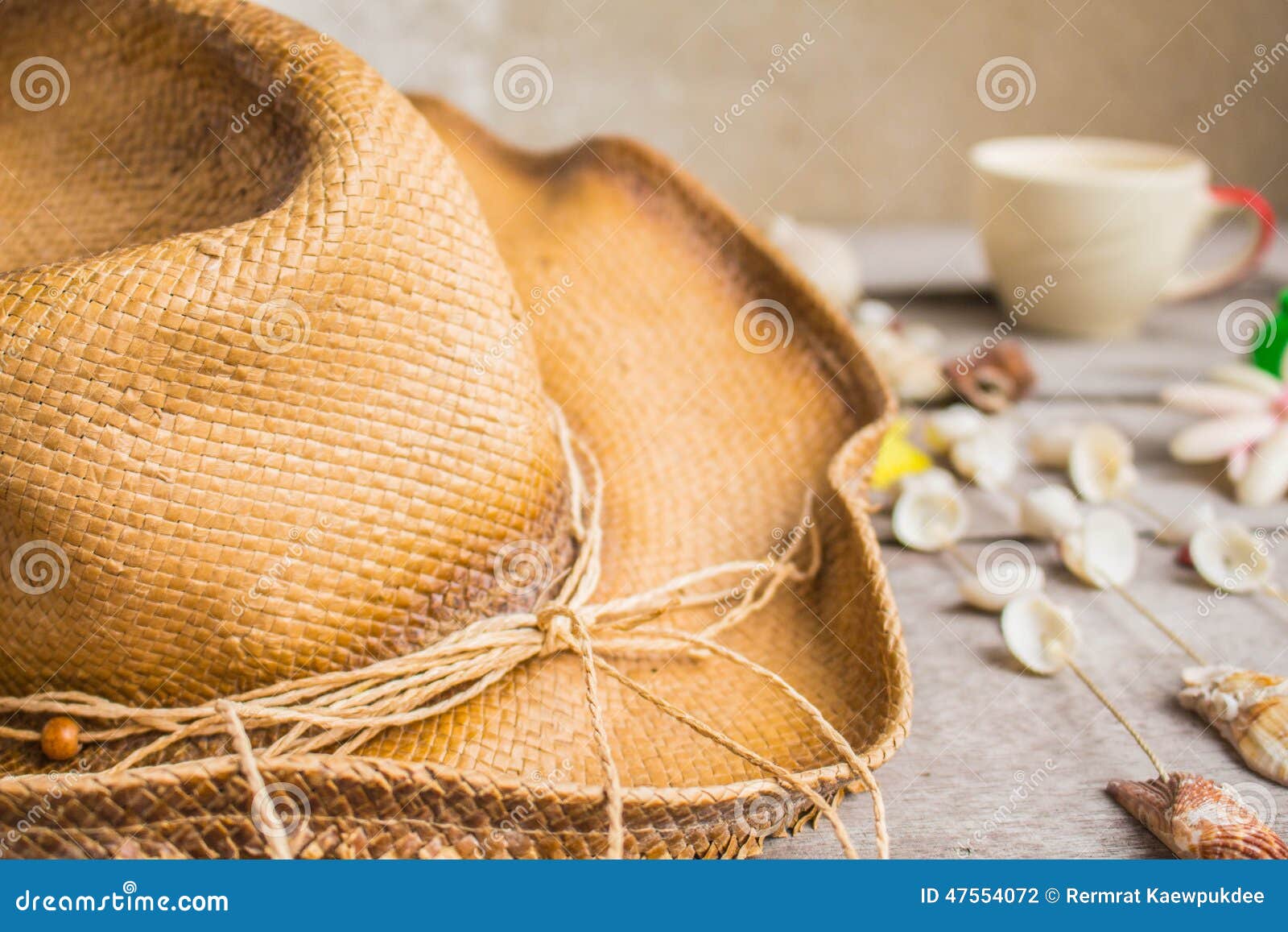 Hat on a table. stock photo. Image of shore, straw, star - 47554072