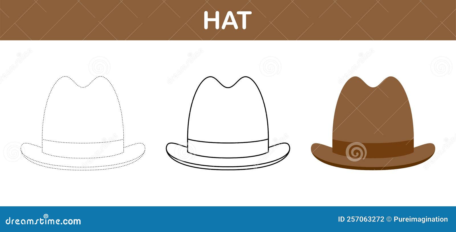 Hat Tracing and Coloring Worksheet for Kids Stock Vector - Illustration ...