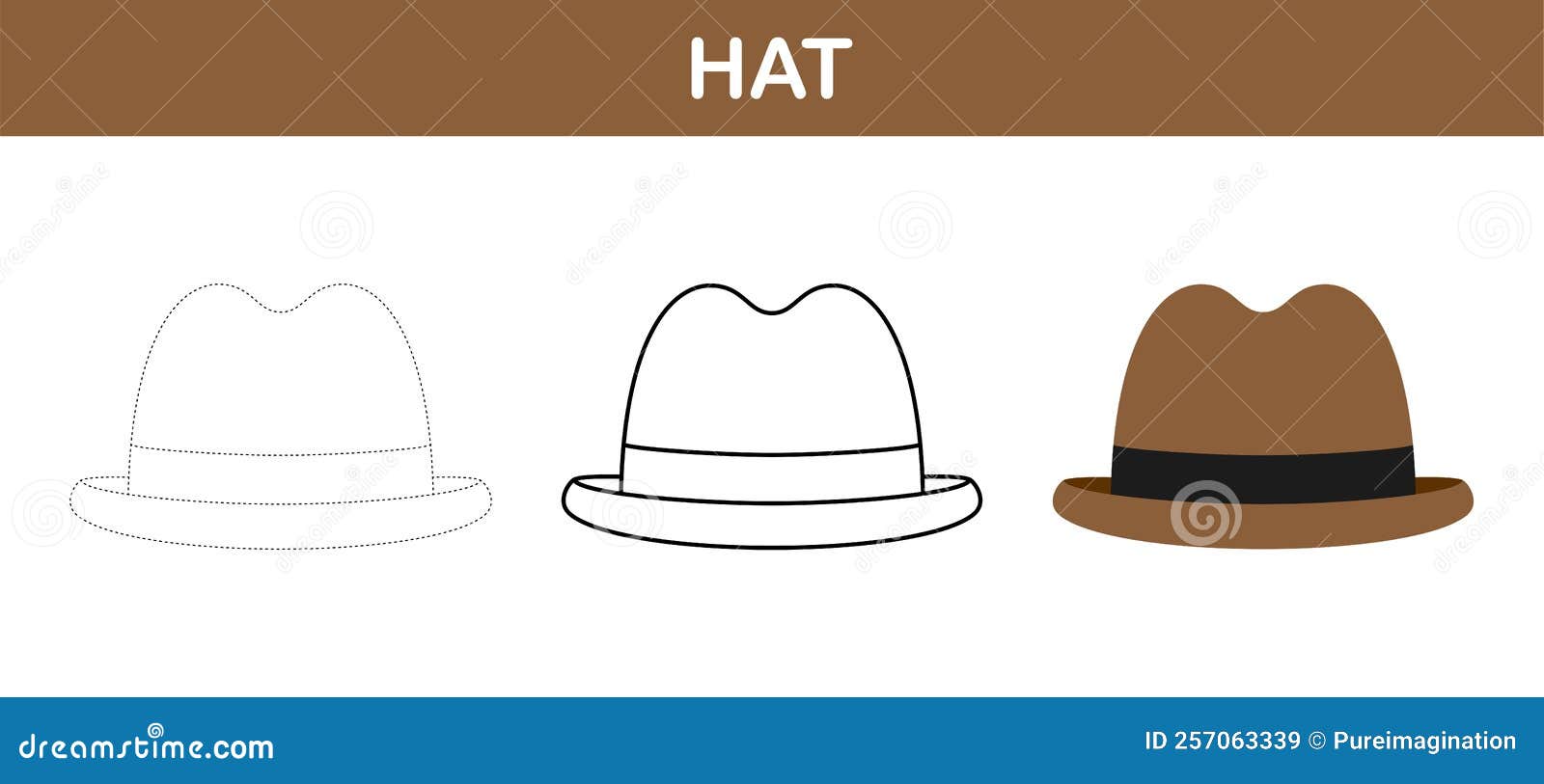 Hat Tracing and Coloring Worksheet for Kids Stock Vector - Illustration ...
