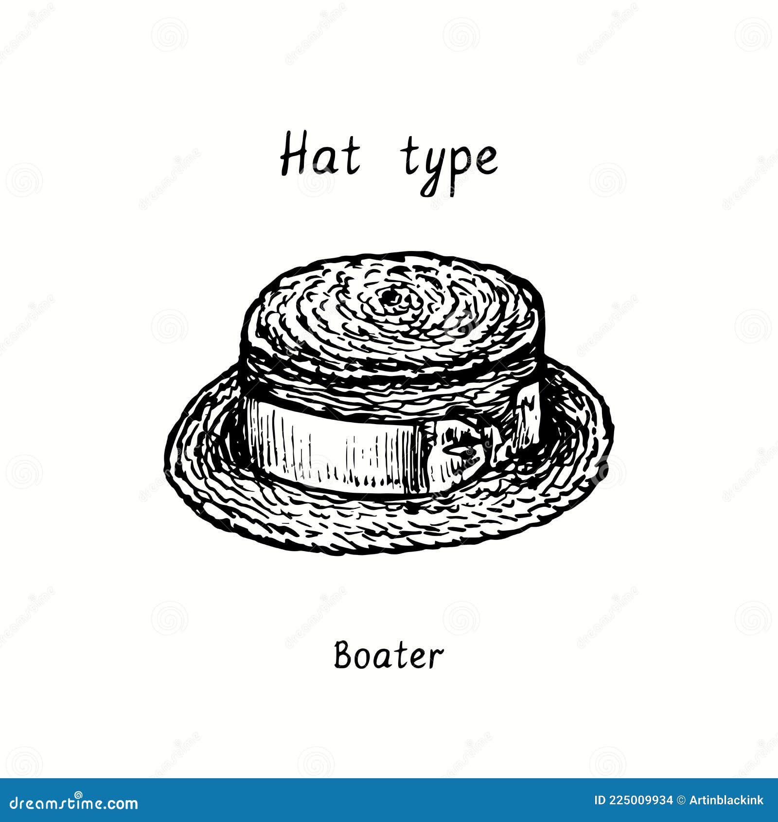 Boater Hat Outline Drawing Vector, Boater Hat In A Sketch Style,boater ...
