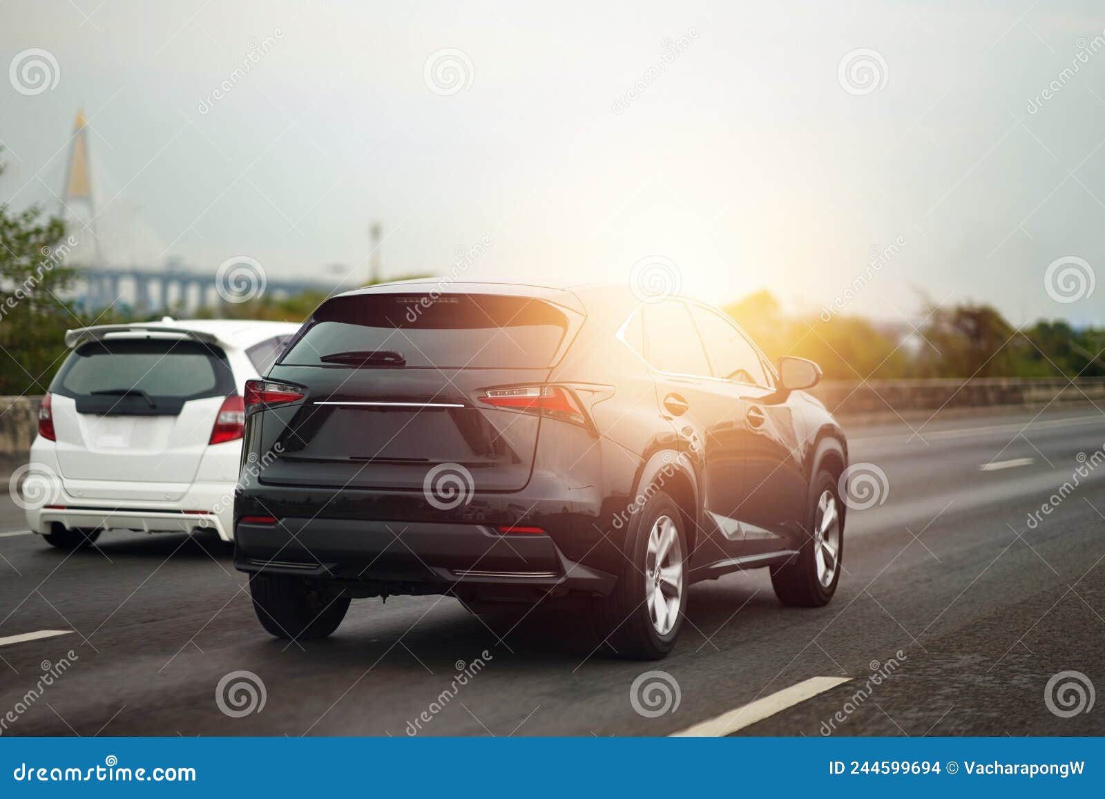 Hatch Back Car in Motion on Sky Highway Stock Photo - Image of modern ...