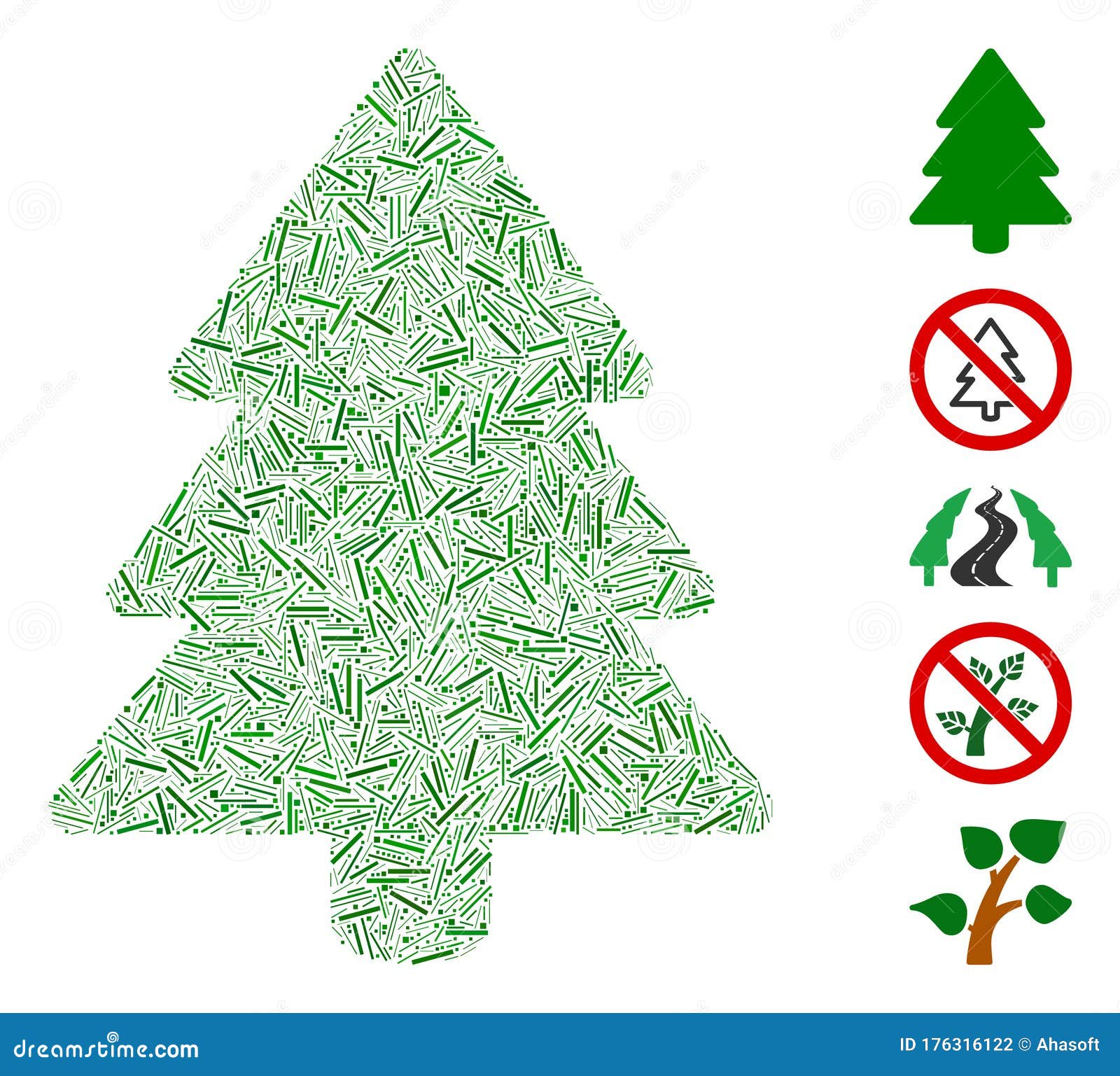 Hatch Collage Fir-Tree Icon Stock Illustration - Illustration of hatch ...